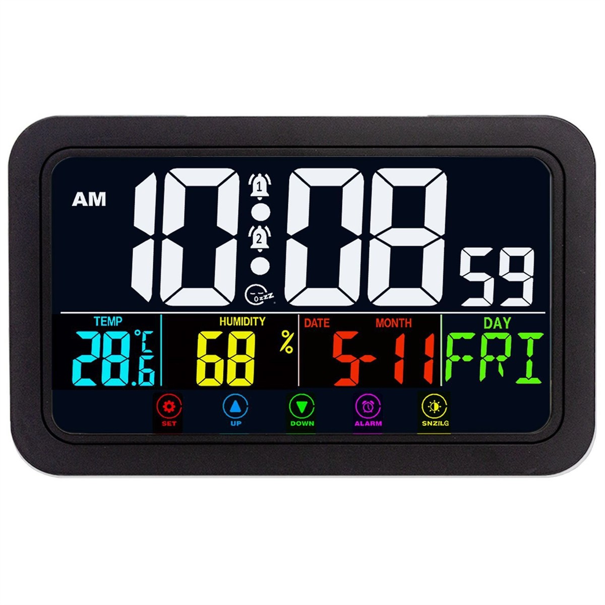 linyes USB Digital Clock TEMP Date Week Dual Alarm Touch Setting Button ...
