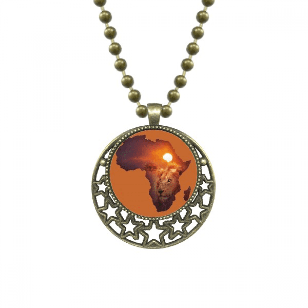 lion prairie african continent name map pendant star necklmoon chain ...