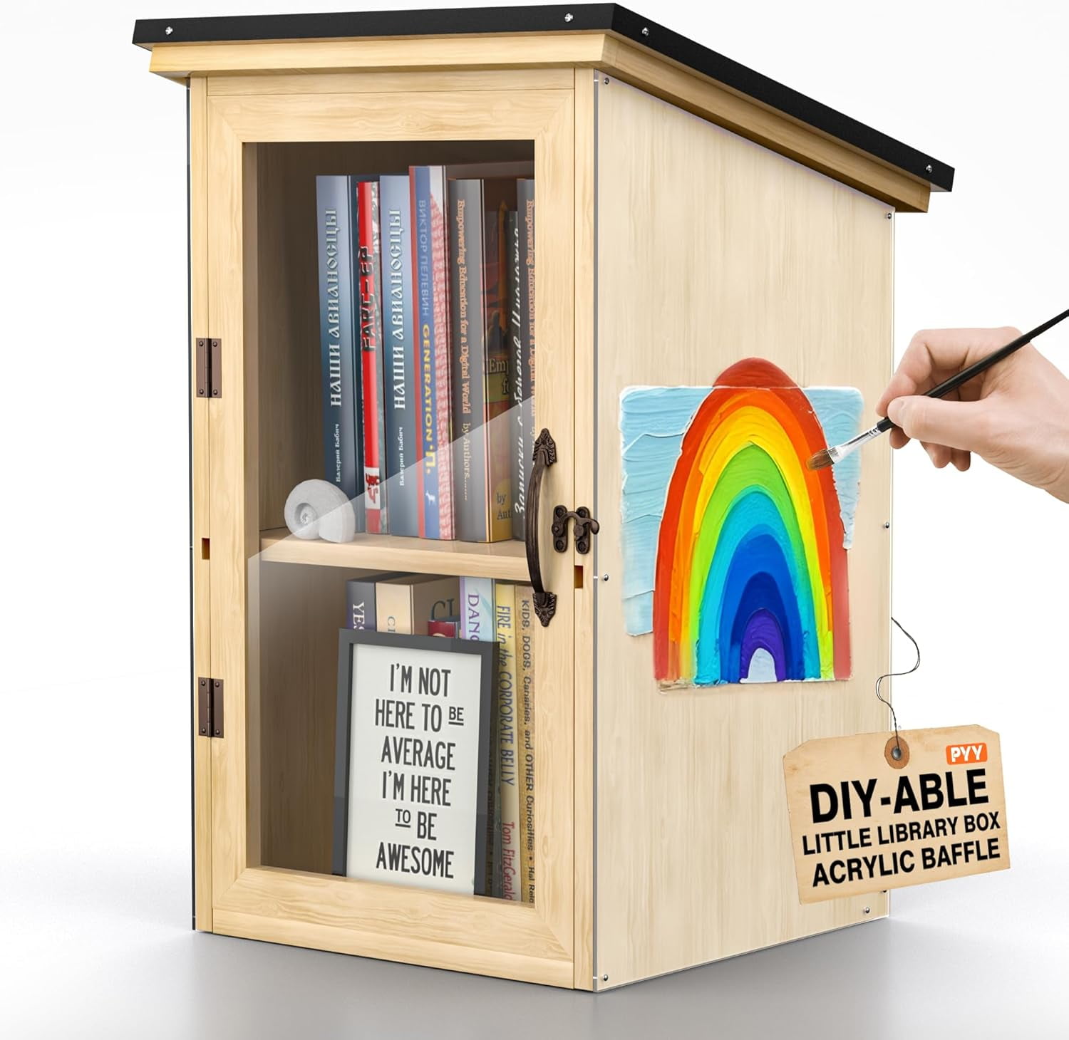 **little library box outdoor - wooden free library waterproof roof ...