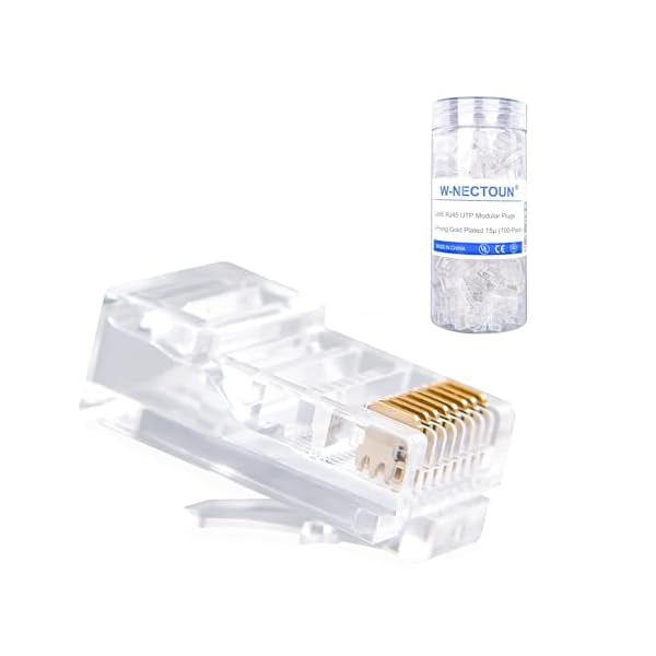 liuliuliu 100-PACK Cat5E RJ45 Modular Plug,3-Prong Gold Plated 15μ ...