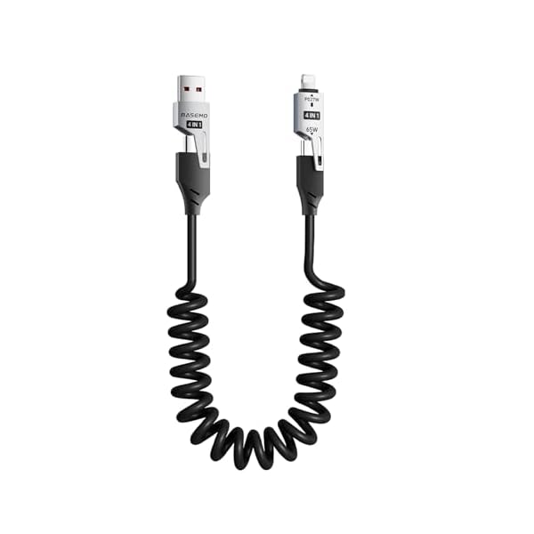 liuliuliu 4 in 1 Spring Fast Data Cable, 65W 4.9ft Multiple Charging ...