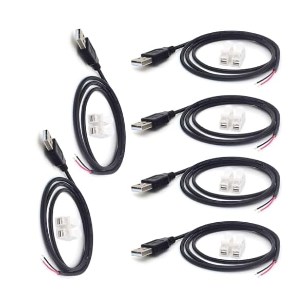 liuliuliu 6Pcs 3.3Ft 22AWG USB 2.0 Male 2Pin Pigtail Cable, 3A 3V 5V 9V ...