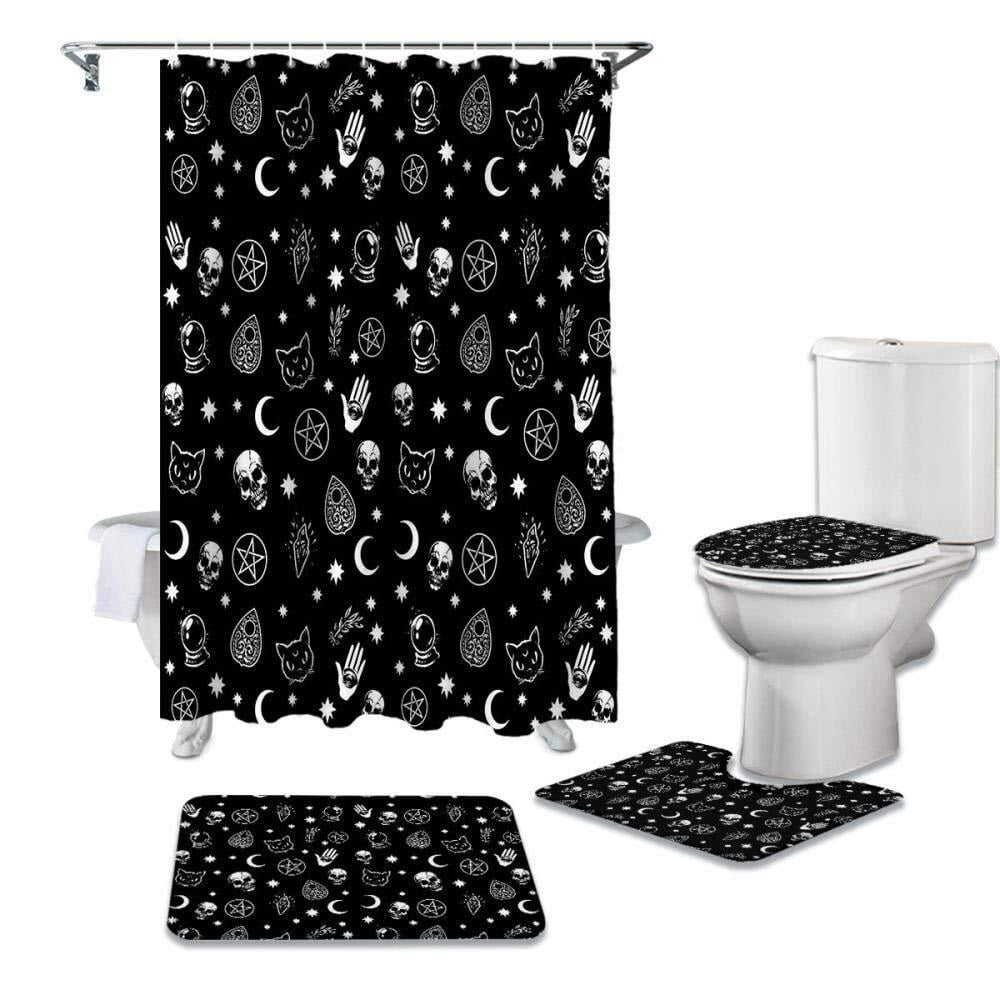 lixiao 4-Piece Bathroom Set Stars Black Witch Skull Moon Divination ...