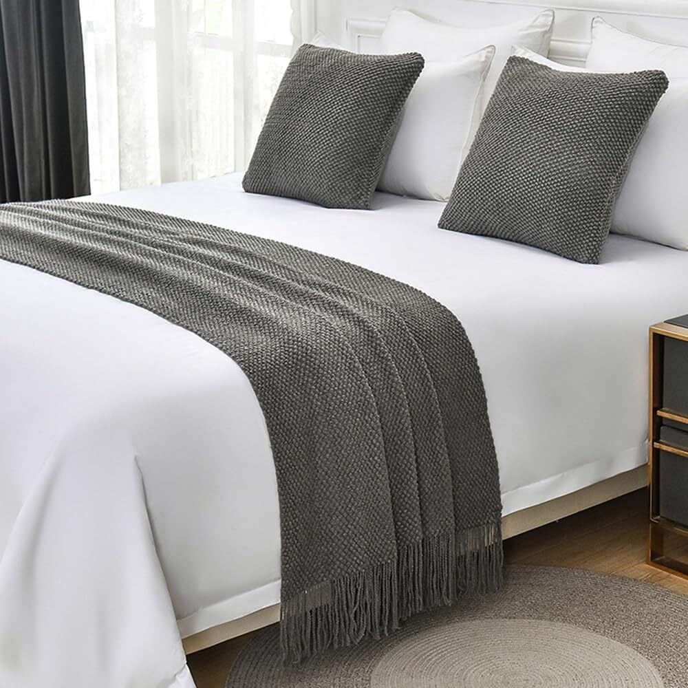 lixiao Knit Bed Runners for King Size Bed, Solid Color Bed Scarf with ...