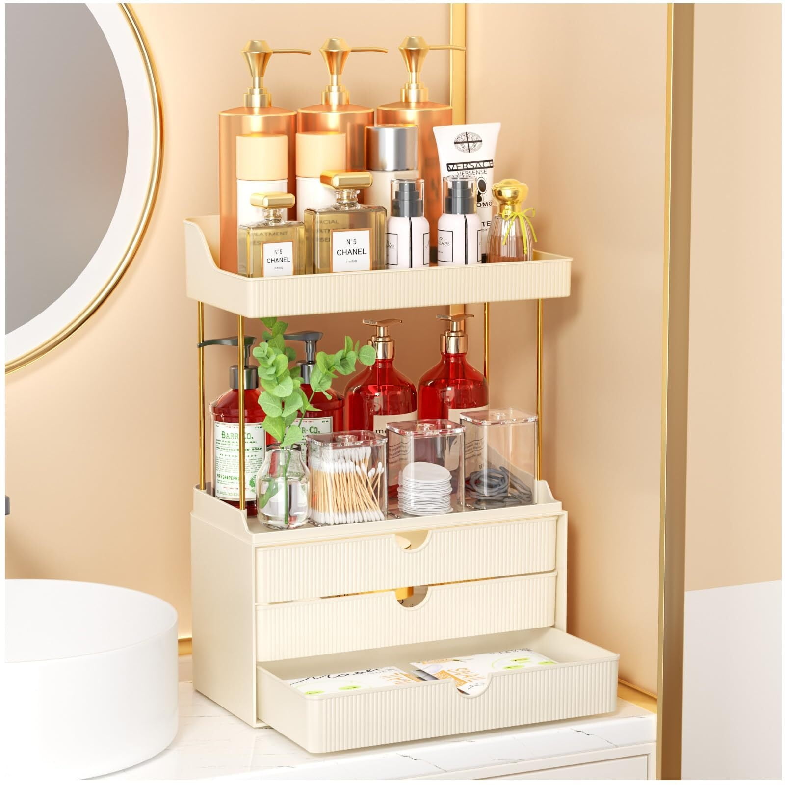 lixiao Makeup Organizer - 2 Tier 2 Drawers Bathroom Counter Organizer ...