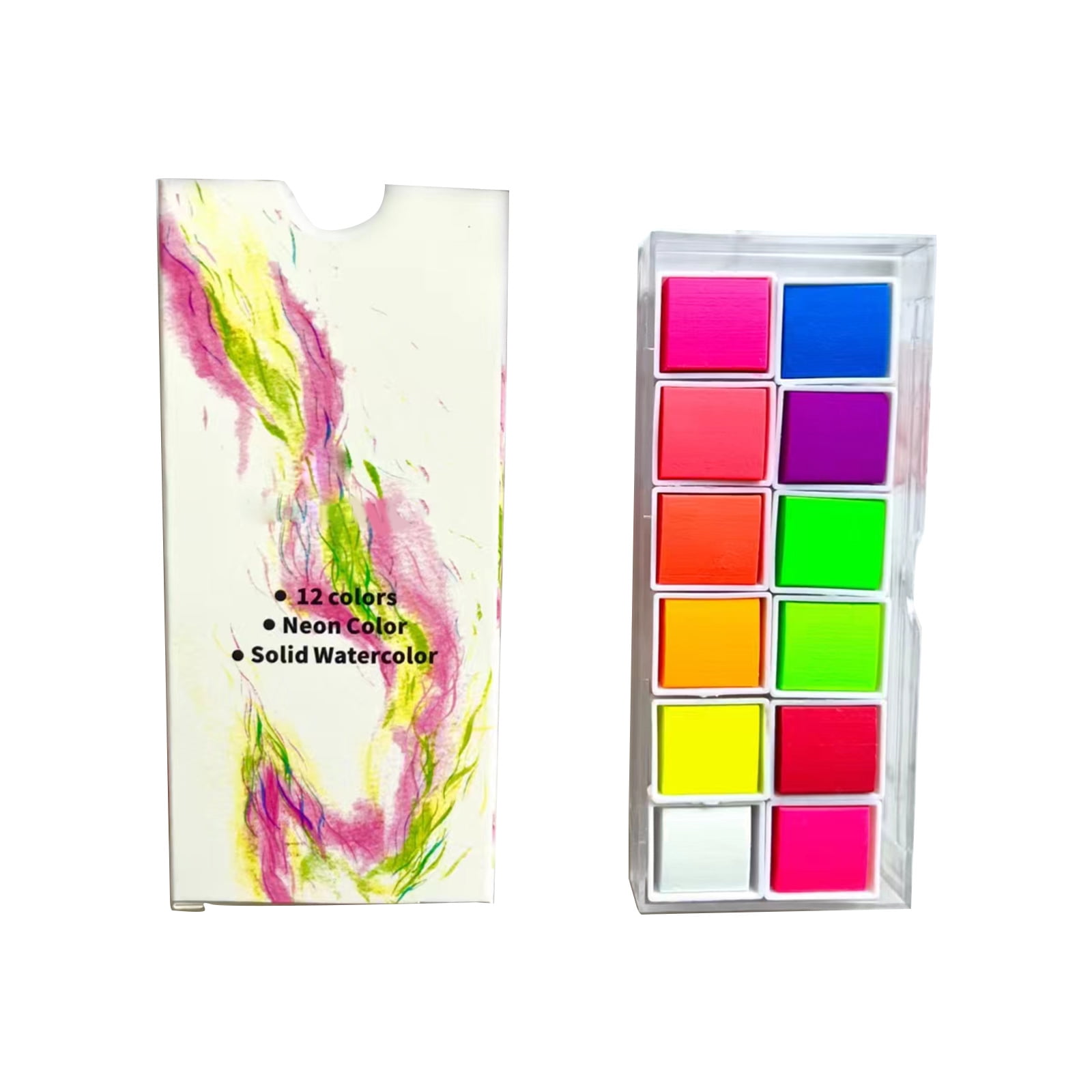 lixuesong 12 Colors Solid Watercolor Paints Set Fluorescent Color ...
