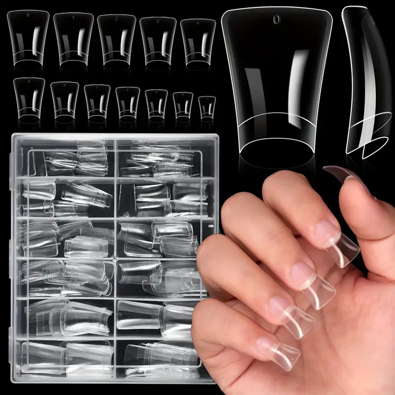 lixuesong 120/504pcs Short Curved Nails Tips Half Covers Clear Duck ...