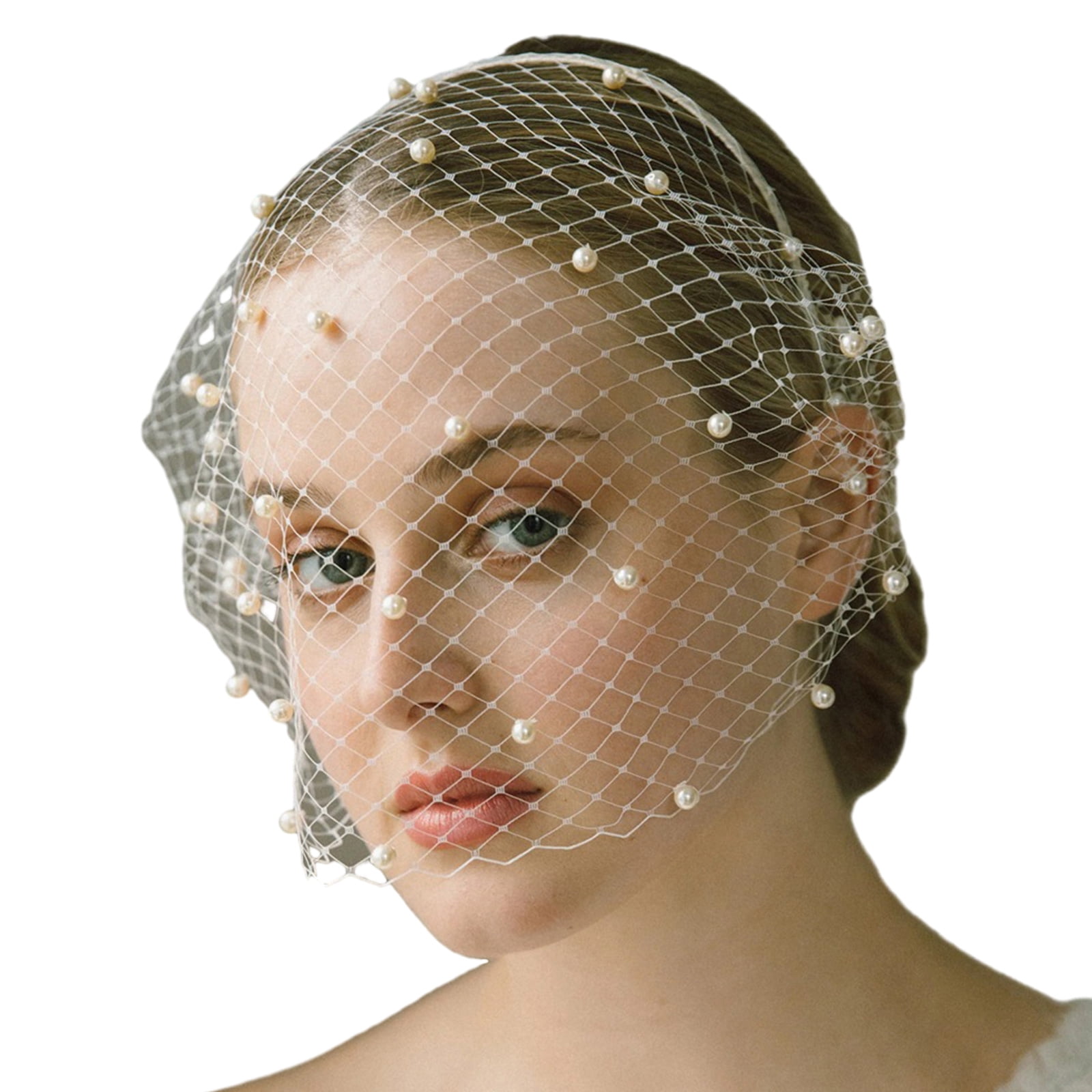 lixuesong Beadwork Wedding Forehead Veil Headband Short Bridal Veil ...
