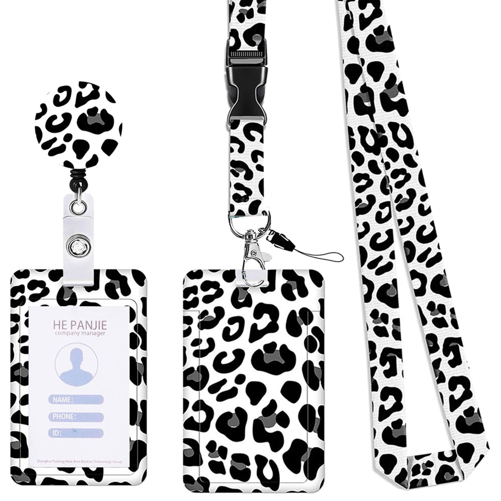 lixuesong Lanyard with Retractable Card Holder Leopards Print Identity ...