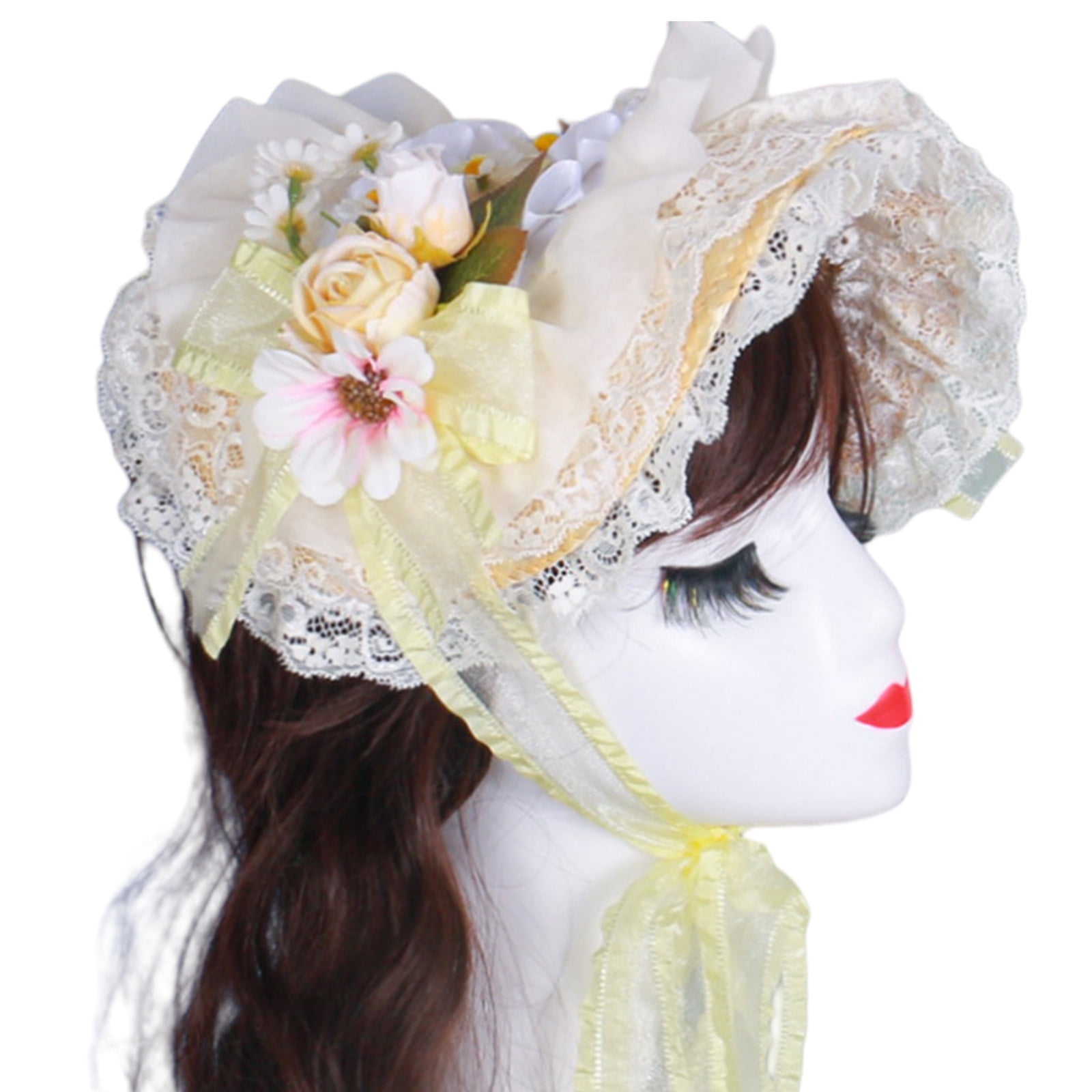 lixuesong Victorian Lace Designs Straw Bonnet Hat For Women With ...