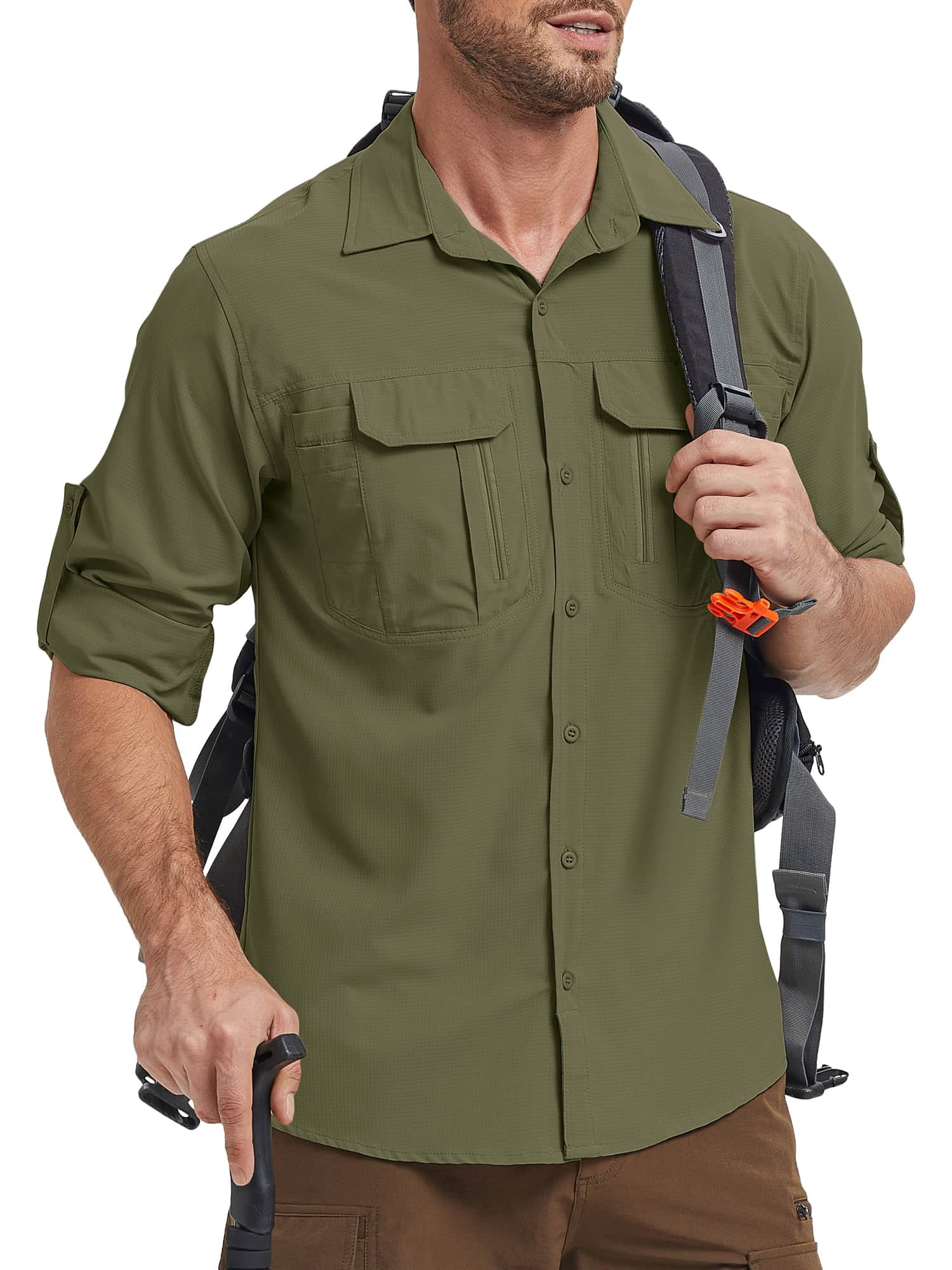 liyiyiyia Long Sleeve Hiking Fishing Shirts for Men Quick Dry Button ...