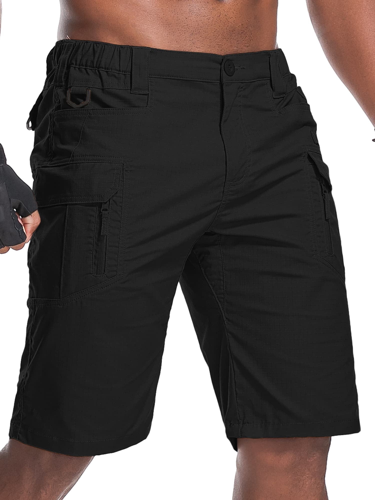 liyiyiyia Men's Black Cargo Shorts Rip Stop Tactical Combat Short ...