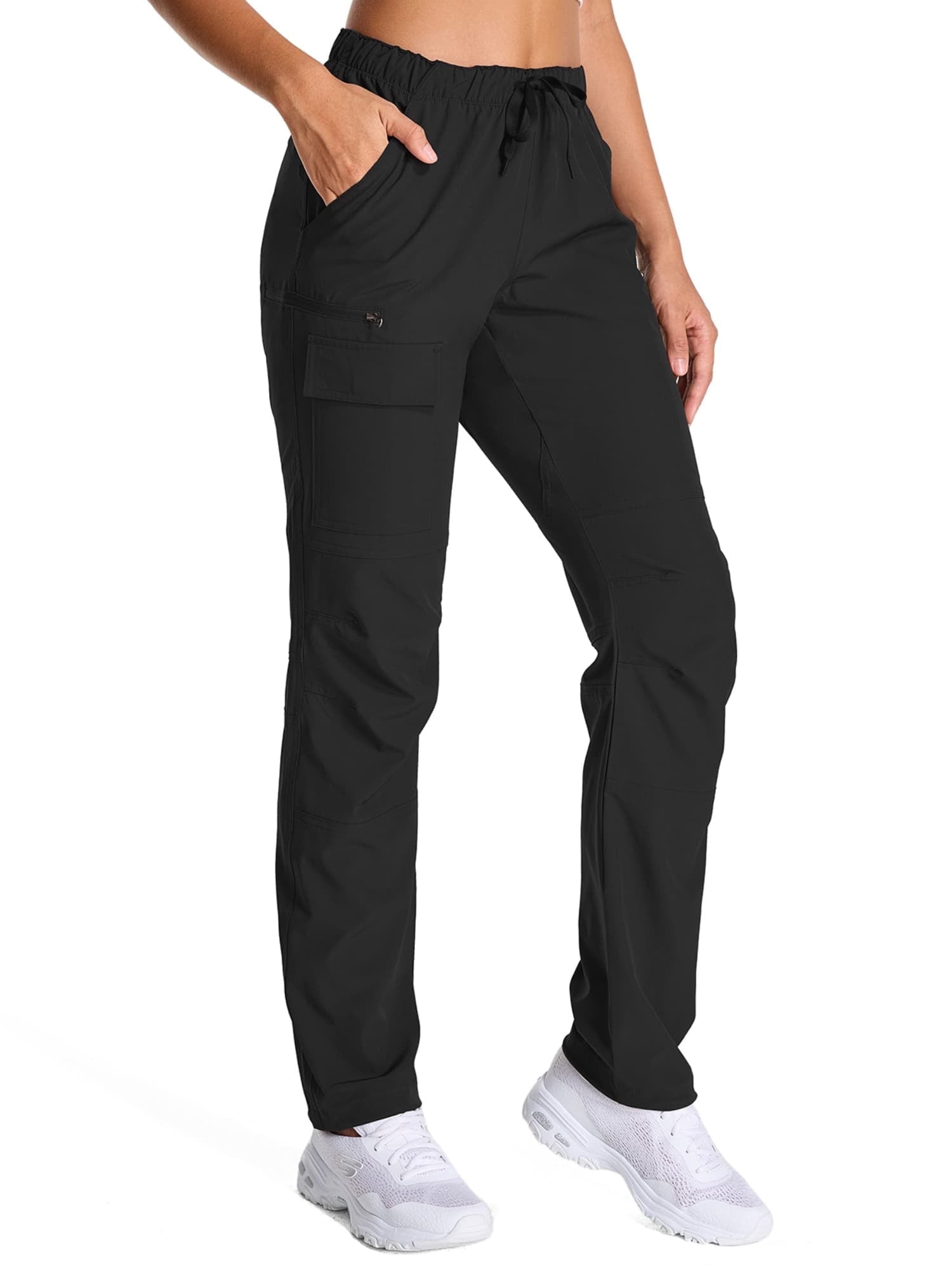 liyiyiyia Womens Quick Dry Hiking Pants Elastic Waist Black Cargo Pants ...