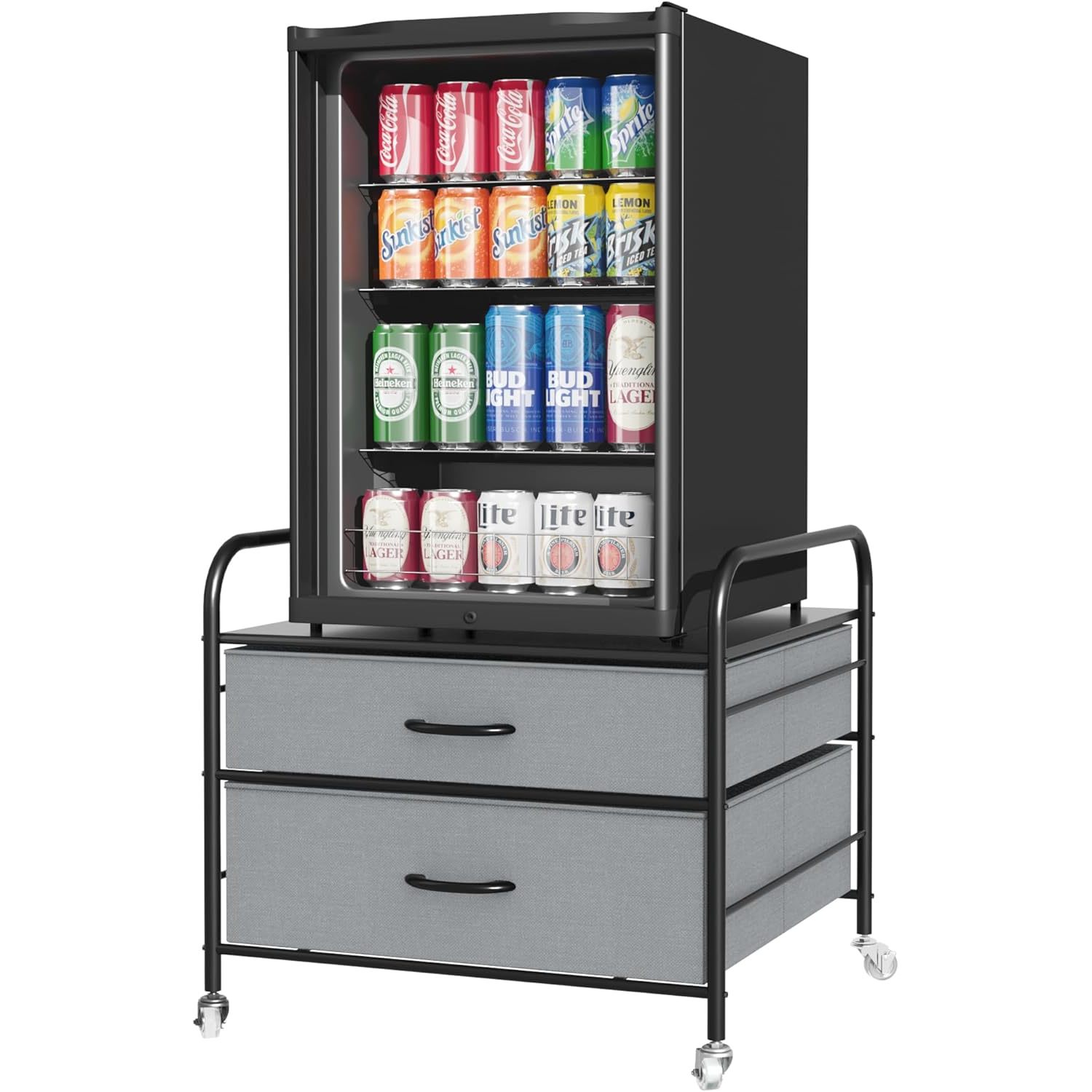 ljcp Mini Fridge Stand with Storage, 2 Drawer Fridge Organizer with ...