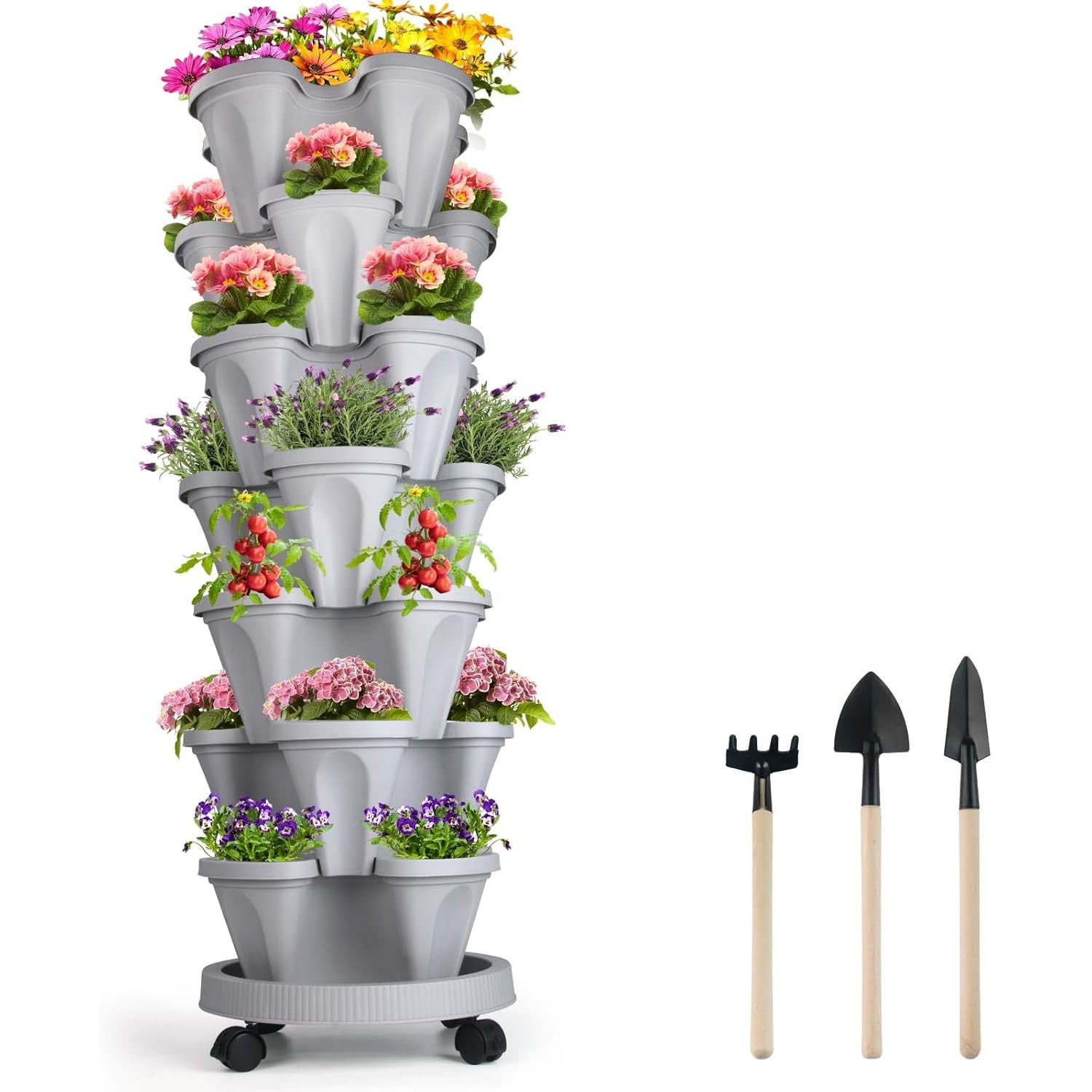 ljcp Stackable Planter with Removable Wheels and Tools, Garden Planting ...