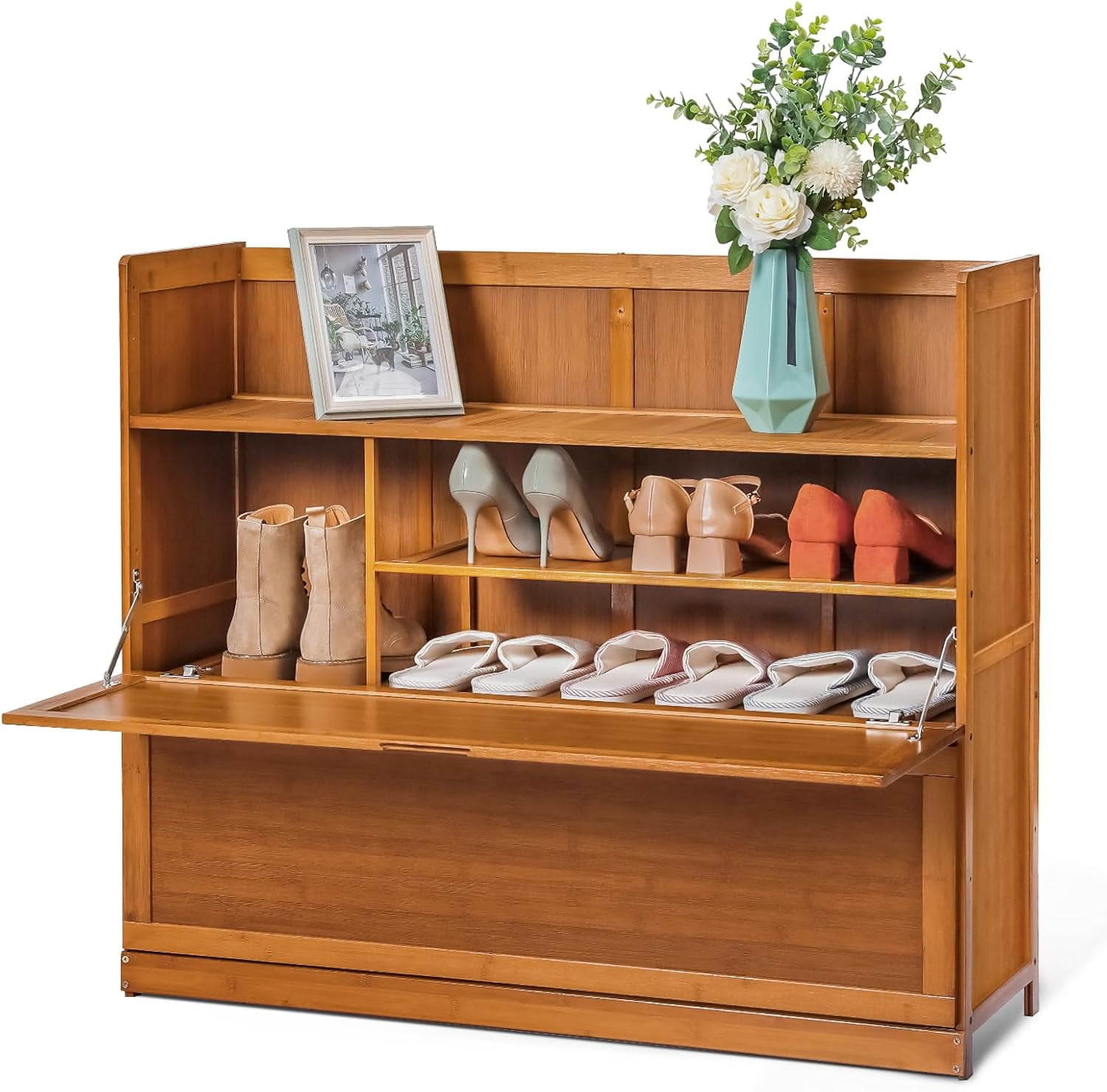 ljuvpnd 32" 6-Tiers Shoe Storage Cabinet Drop Down Doors Shoe ...