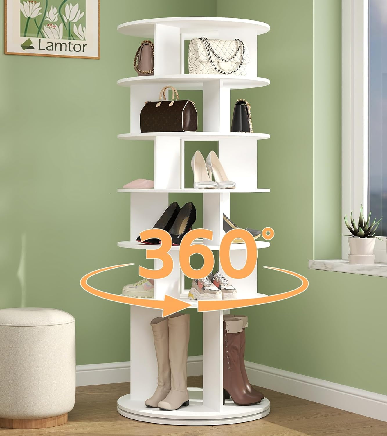 ljuvpnd 5-Tier Rotating Shoe Tower - Wooden Spinning Shoe with 360 ...