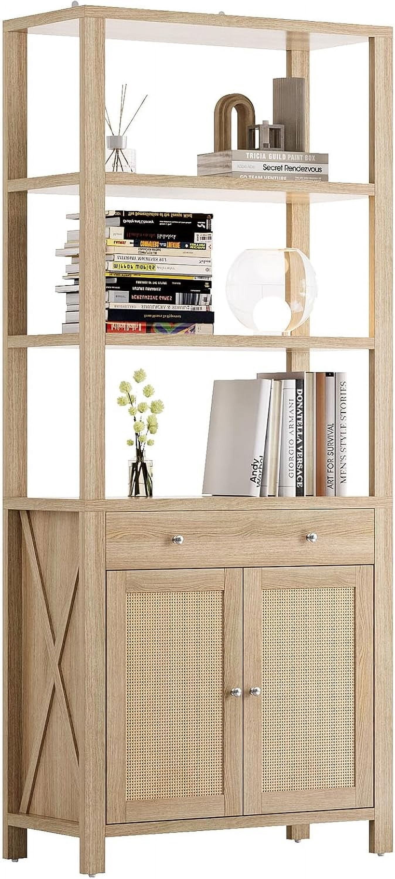 ljuvpnd Bookshelf Bookcase Rattan Boho Tall 5 Tier Bookshelf Storage ...