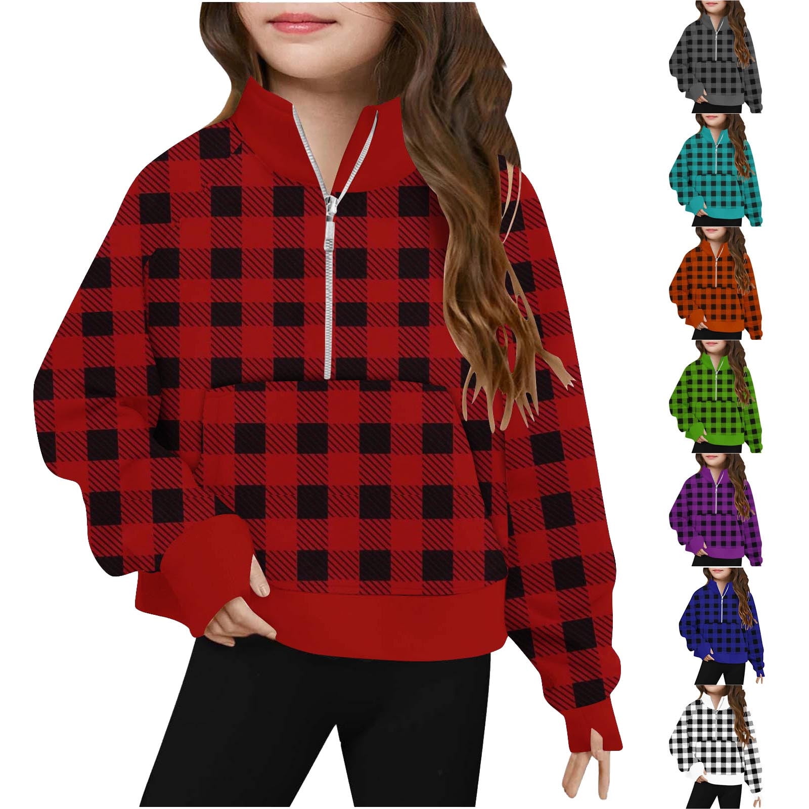 lkfuzj Girls Half Zip Sweatshirt Long Sleeve Pullover Crop Tops Kids ...