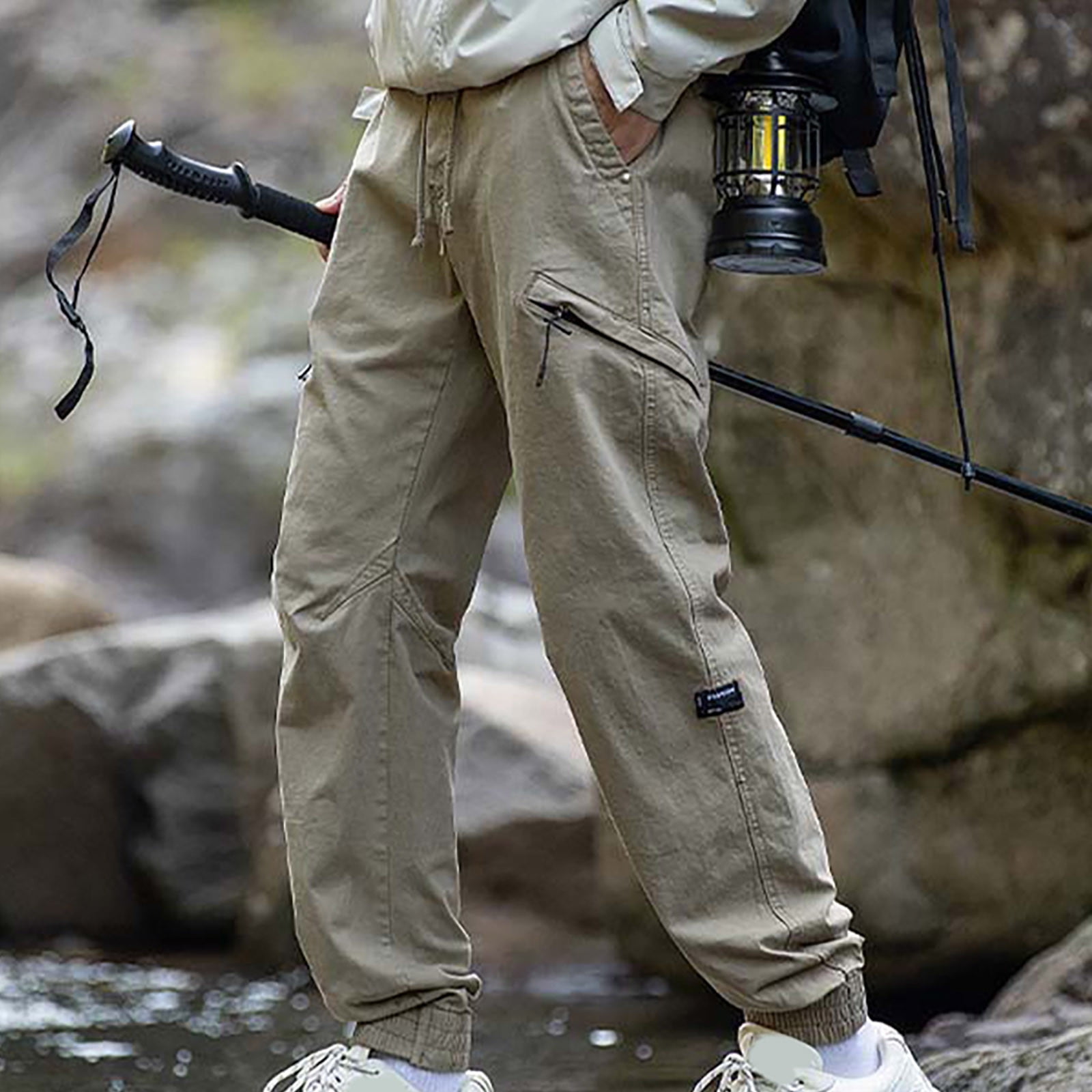 lkfuzj Men's All-season Polyester Elastic Waist Multi-Pocket Workwear ...