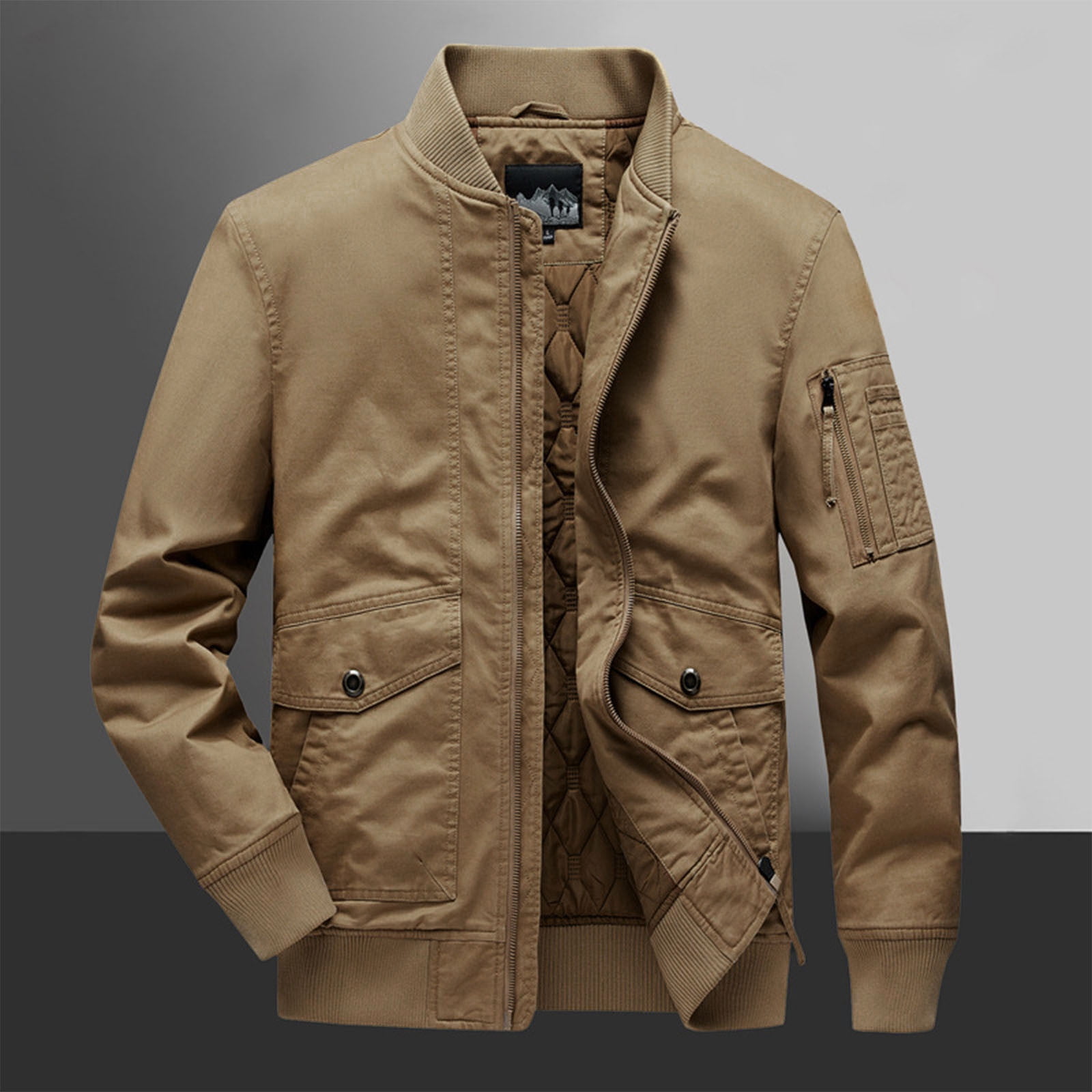 lkfuzj Men's Casual Bomber Jacket, Outdoor Fall/Winter Zip-Up Twill ...