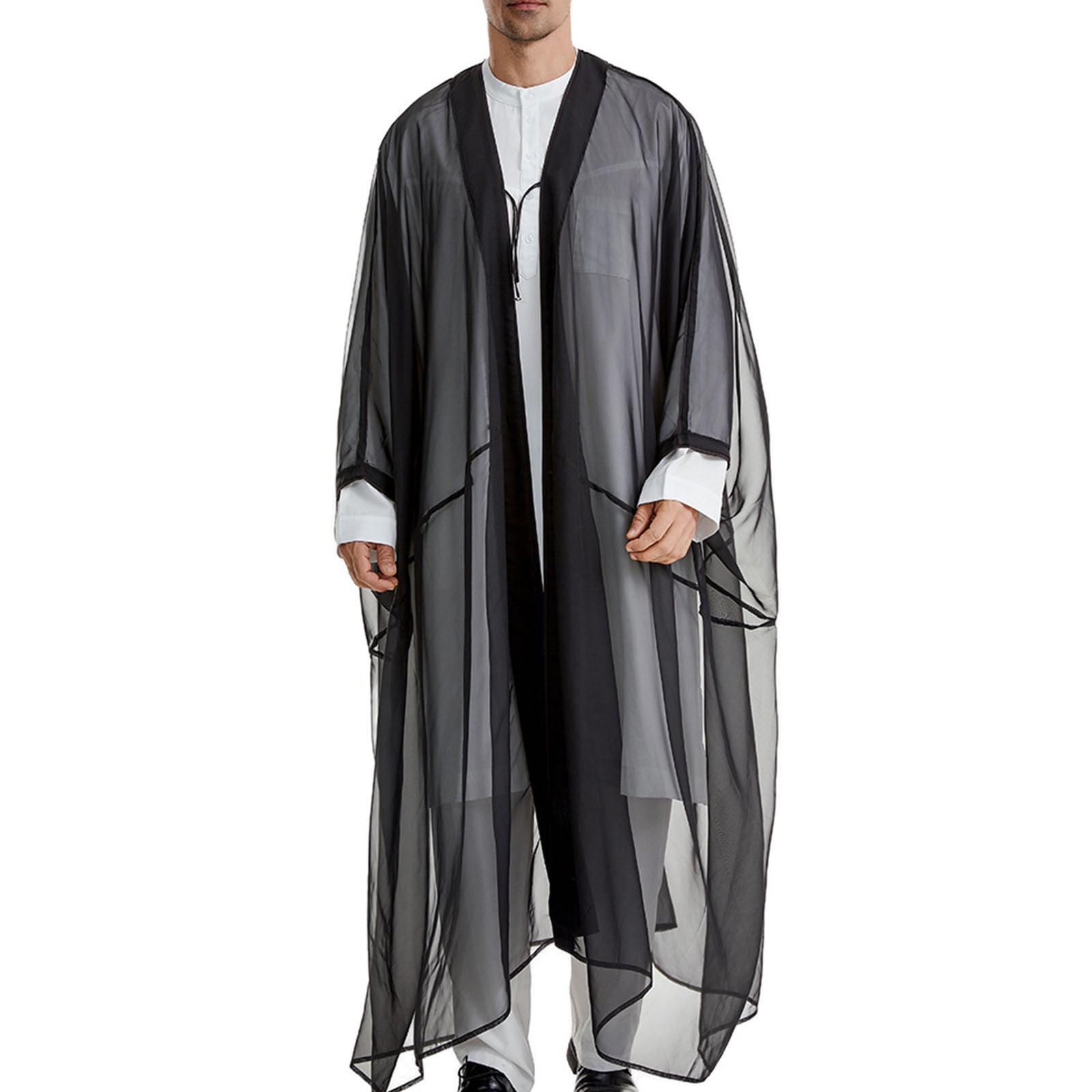 lkfuzj Men's Kaftan Thobe Long Sleeve Muslim Robe Thobe Mens Caftans ...