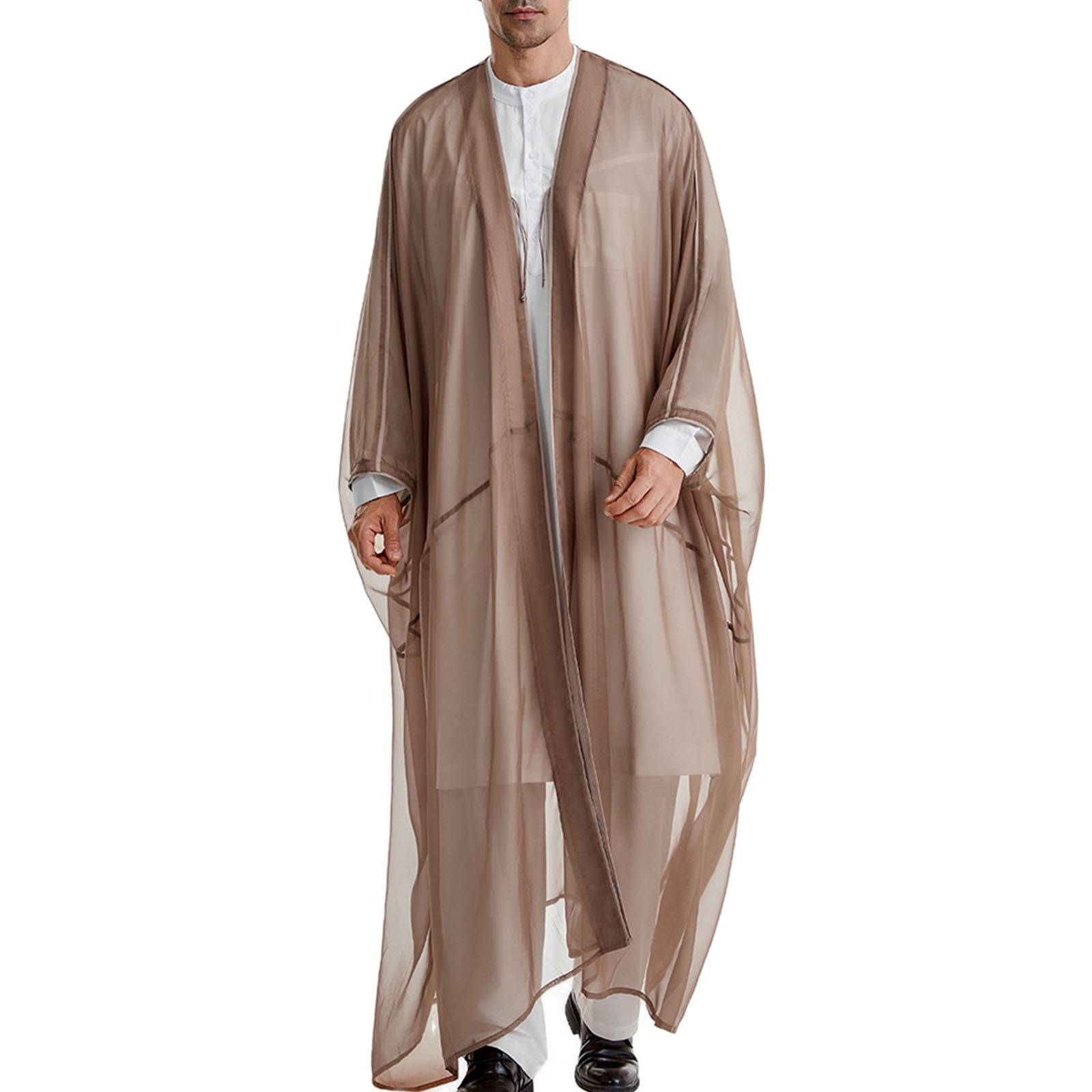 lkfuzj Men's Kaftan Thobe Long Sleeve Muslim Robe Thobe Mens Caftans ...