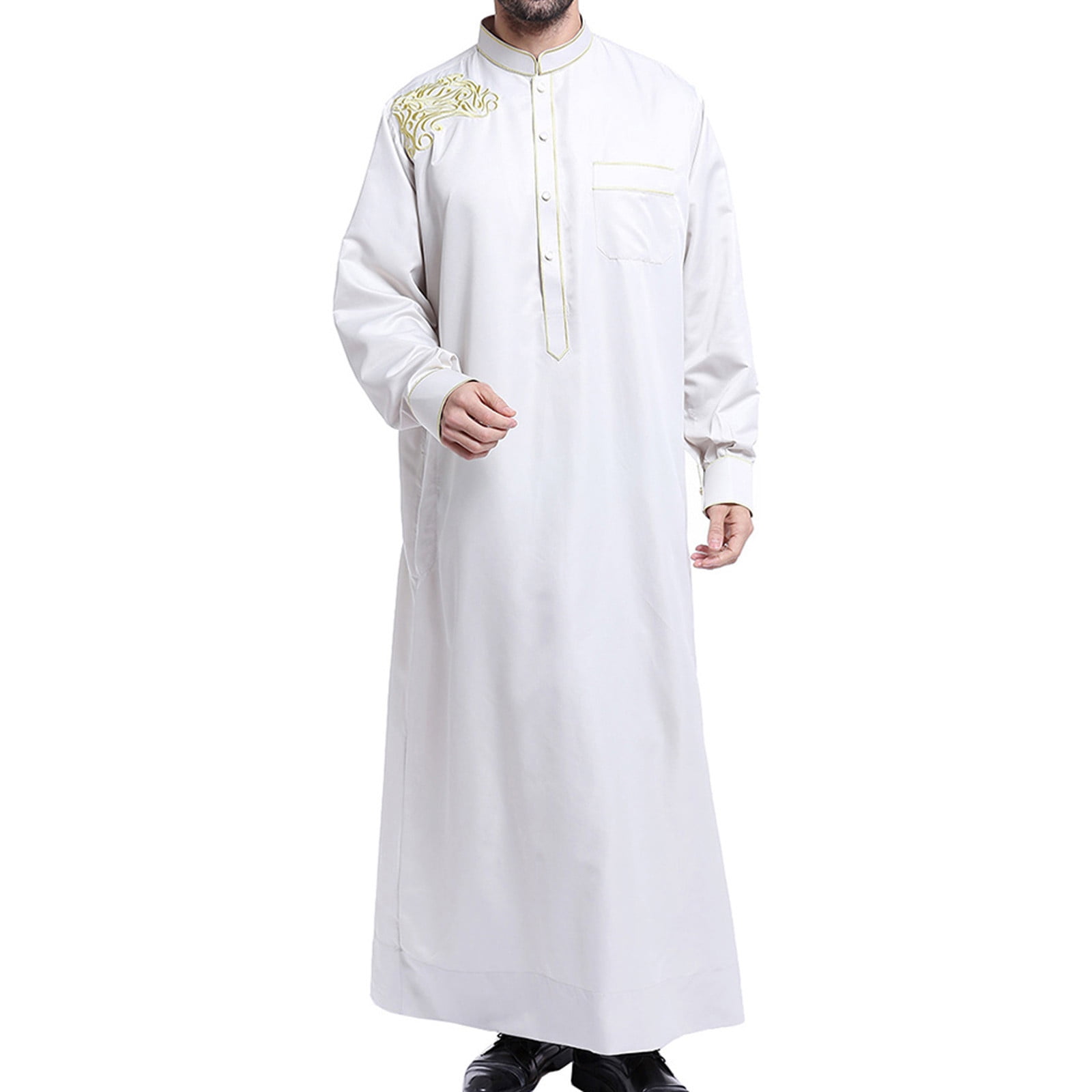 lkfuzj Men's Muslim Robe Arab Middle Robe Long Style Long Sleeve ...