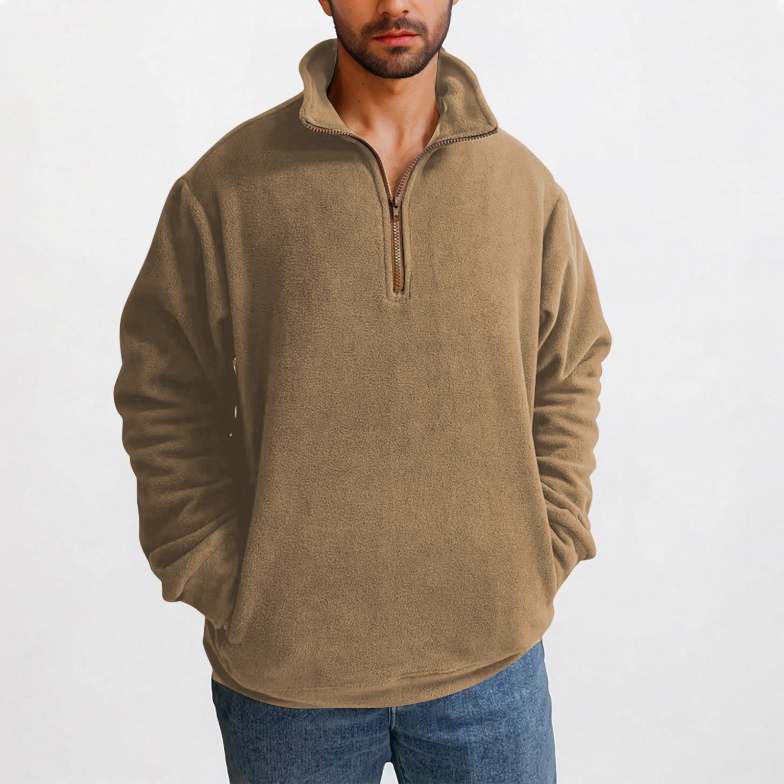 lkfuzj Men's Quarter Zip Pullover Fashion Polar Fleece Sweatshirts with ...
