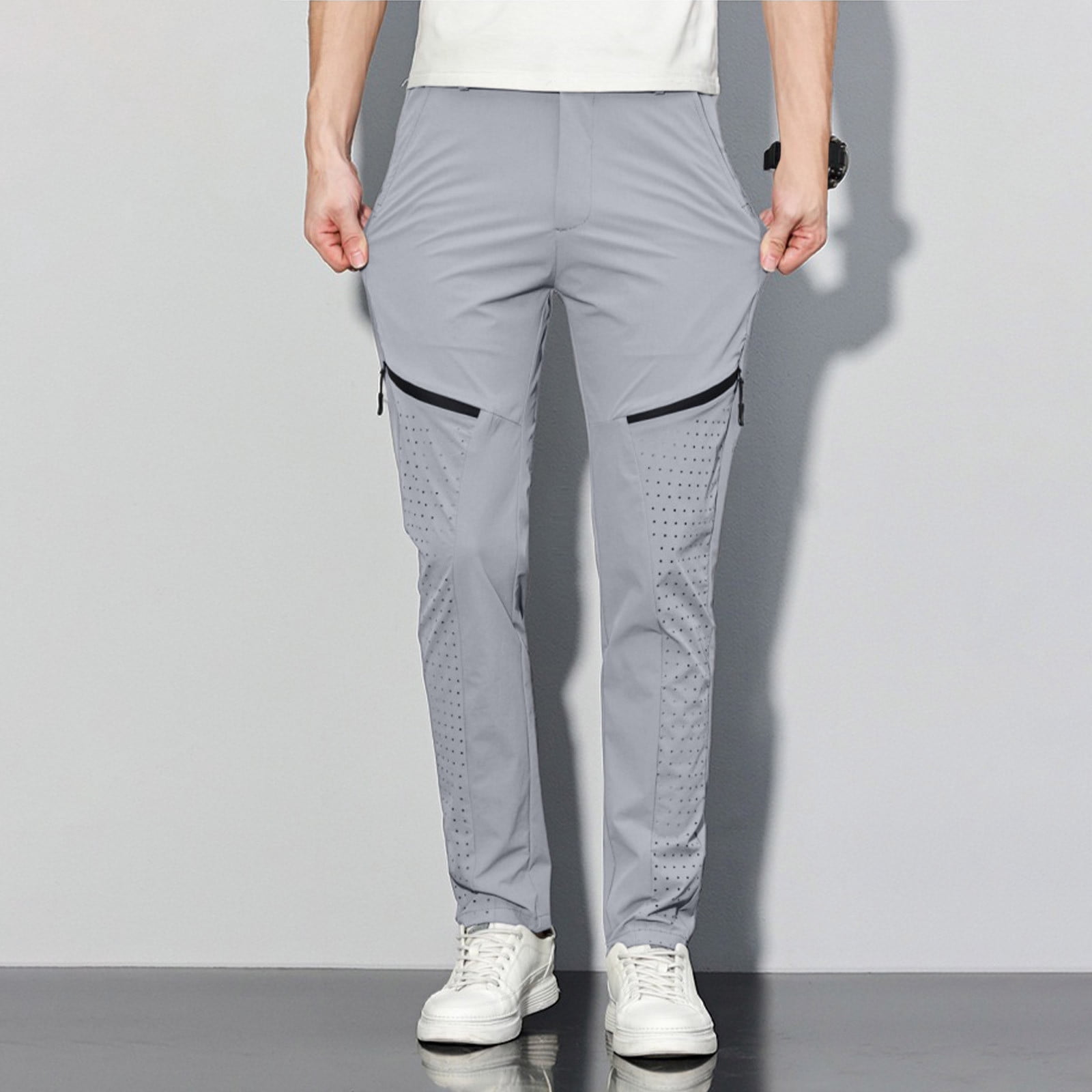 lkfuzj Men's Solid Color Ice Silk Casual Sports Pants - Elastic ...