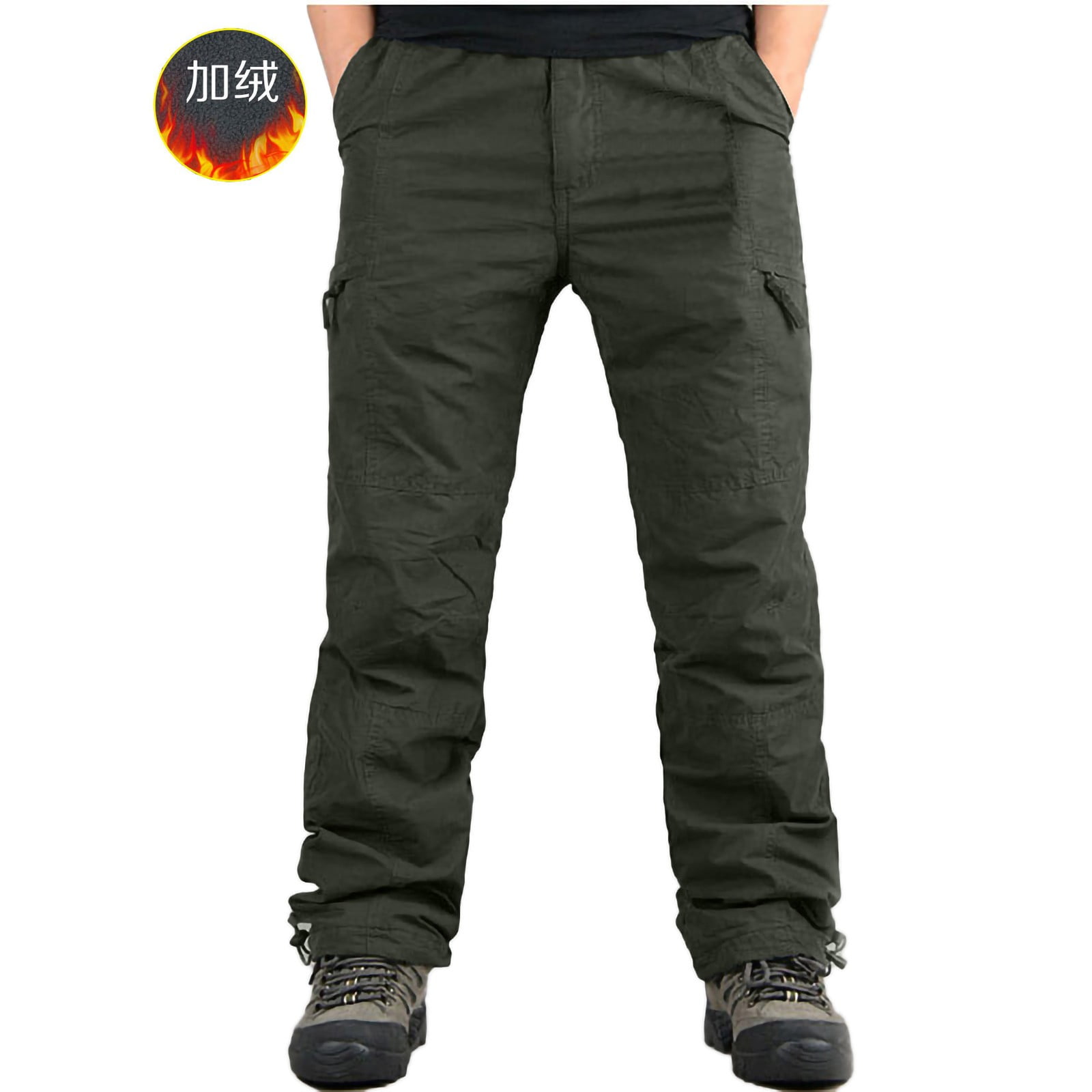 lkfuzj Mens Fleece Lined Cargo Pants Casual Tactical Sweatpants ...