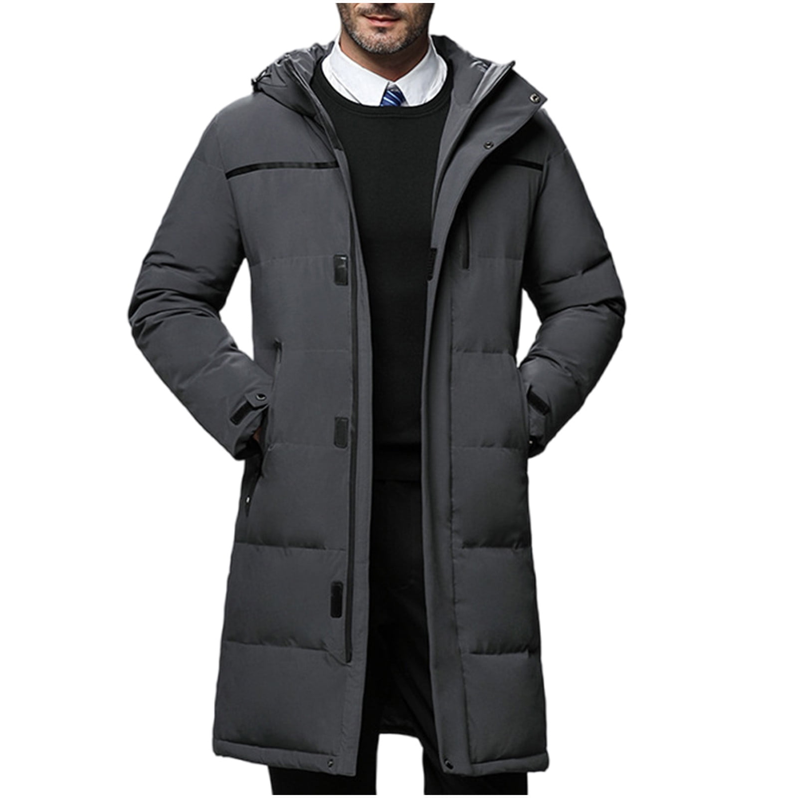 lkfuzj Mens Hooded Puffer Jacket Long Winter Coat Waterproof Long ...