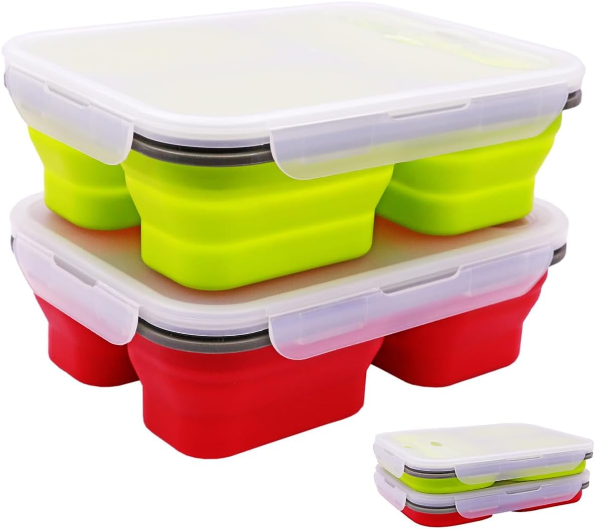 lkjhf 2 Pack Big Size Collapsible Silicone Bento Lunch Boxes With Lids ...