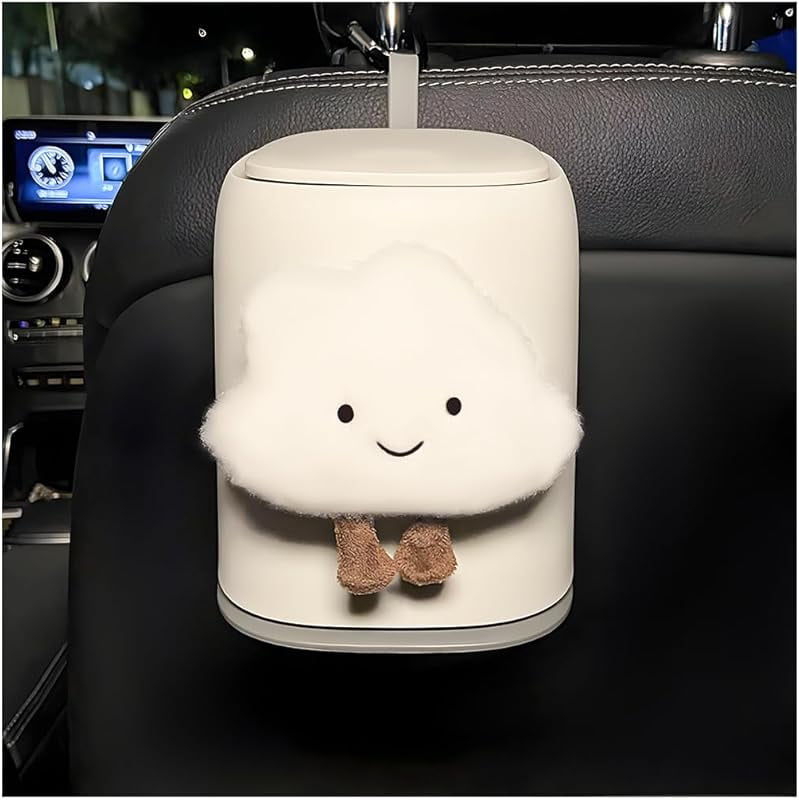 lkjhf Car Trash Can Bin with Lid, Leakproof Cute Cartoon Style Hanging ...
