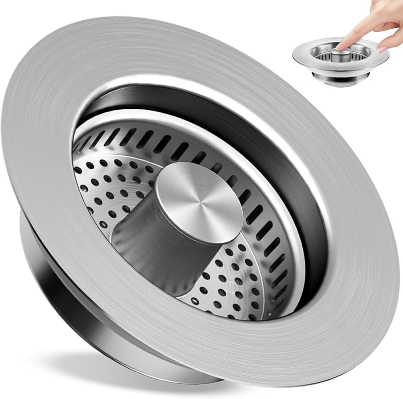lkjhf Kitchen Sink Drain Strainer 3 in 1, 304 Stainless Steel Pop Up ...