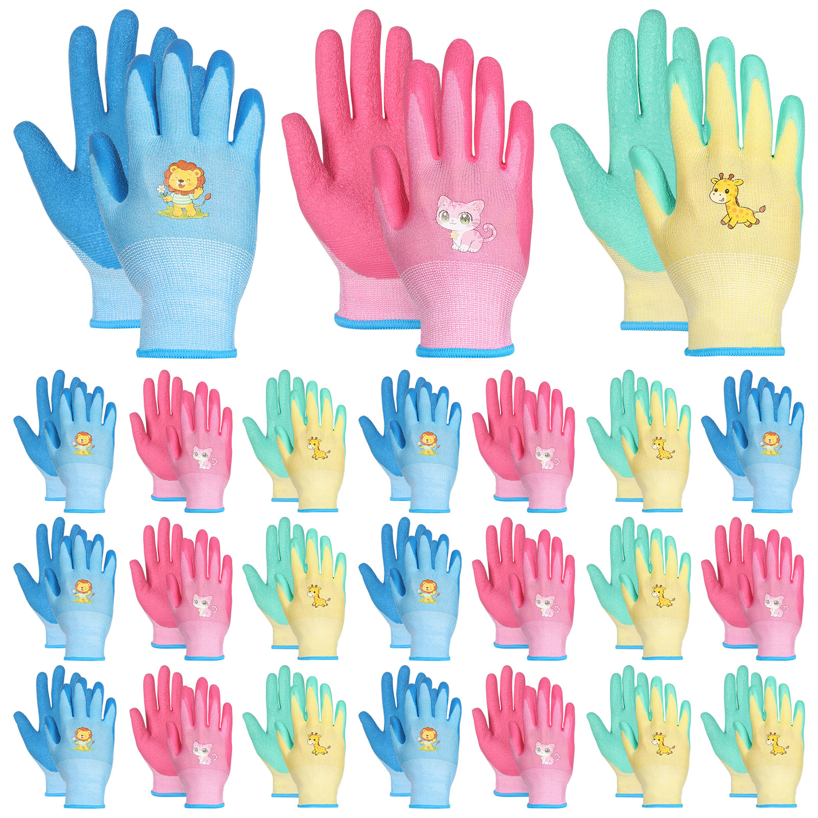 lkoopy 24 Pairs Kids Gardening Gloves Non Slip Children Yard Work Glove ...
