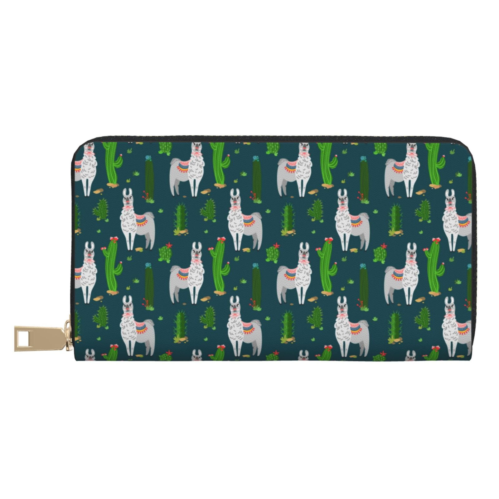 llama cactus alpaca cute green Wallet Women, Leather Bifold Multi Card ...