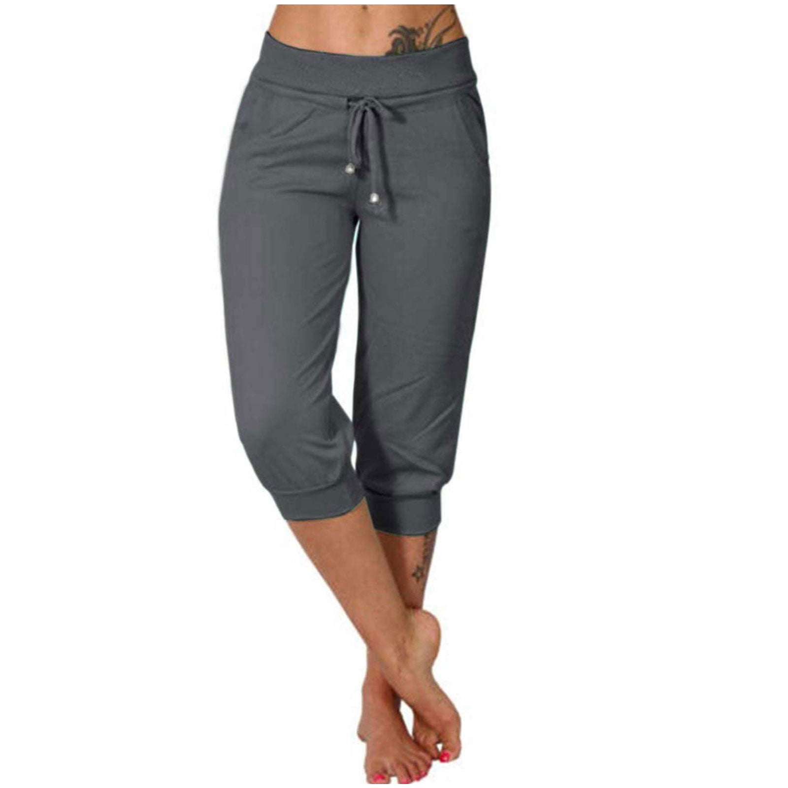 lmcalzta Capris Pants Women Drawstring Low Waisted Jogger Pants with ...