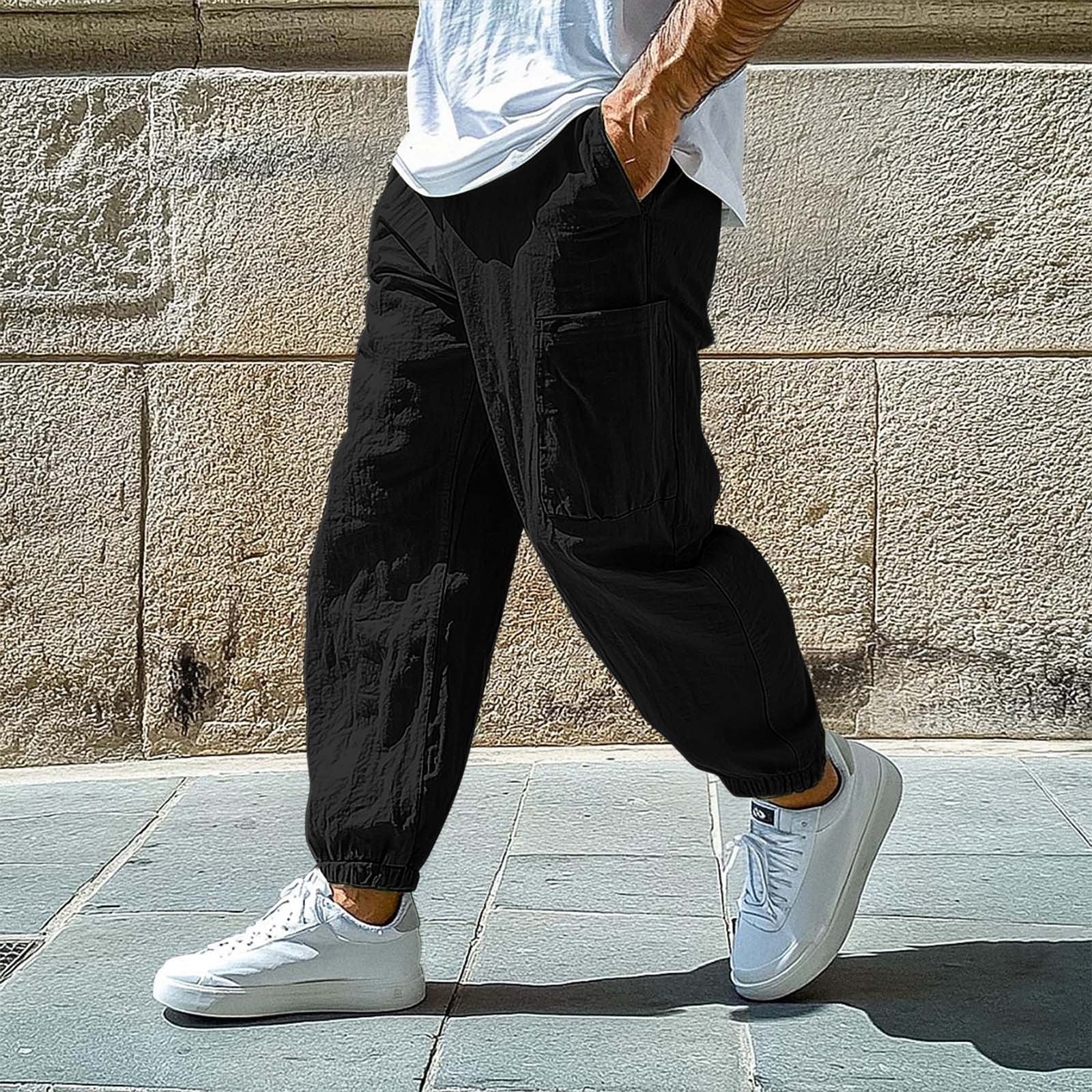 lmcalzta Cargo Pants for Men Lightweight Cotton Linen Joggers with ...