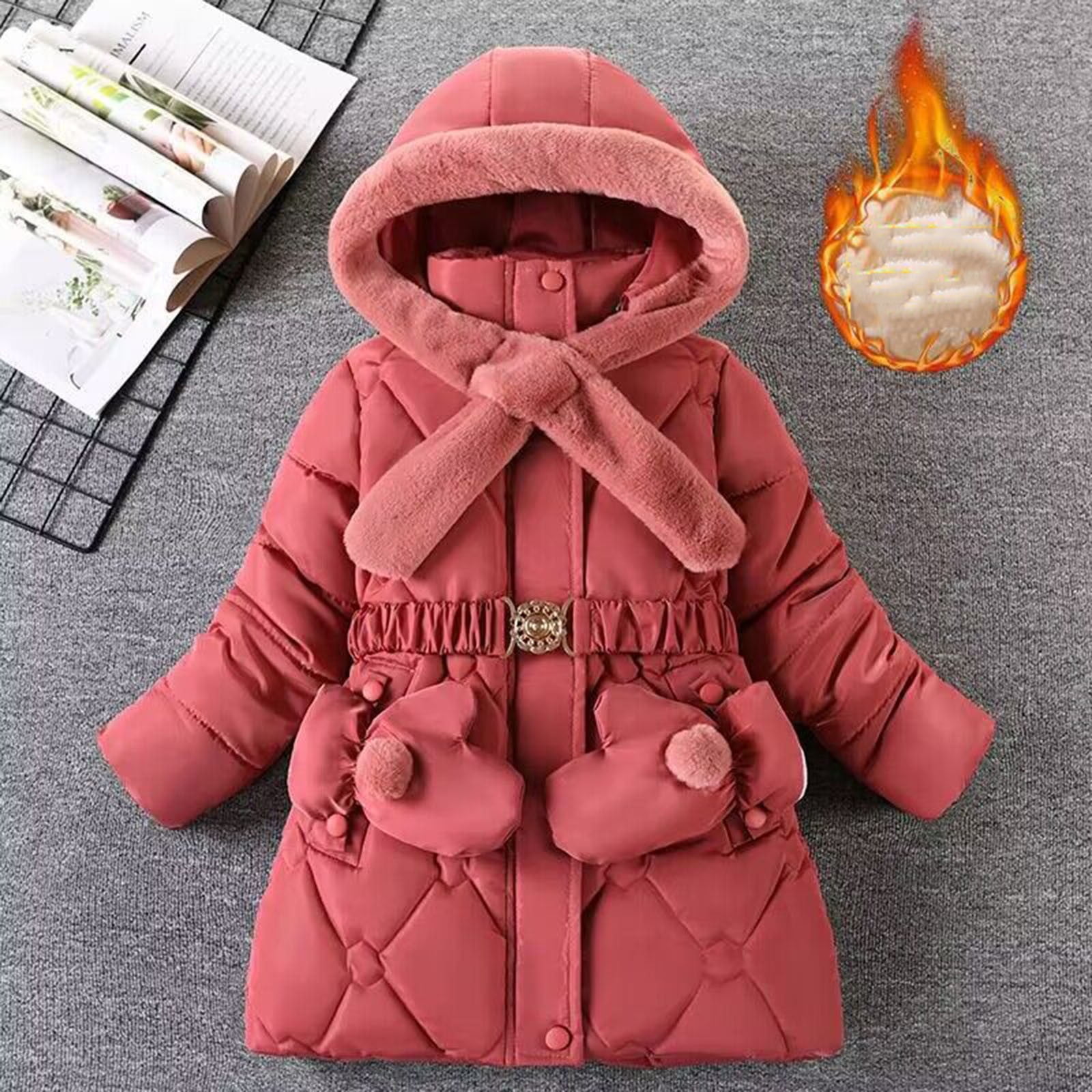 lmcalzta Clothes for Girls Hooded Winter Coats with Gloves Fleece ...