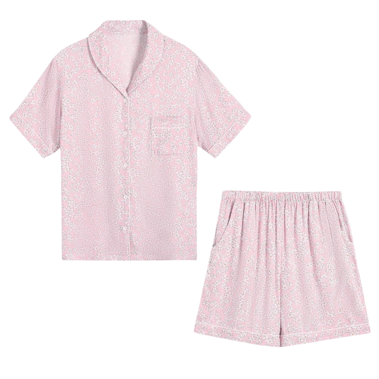 lmcalzta Cotton Pajamas Sets for Women 2 Piece Crew Neck Short Sleeve ...