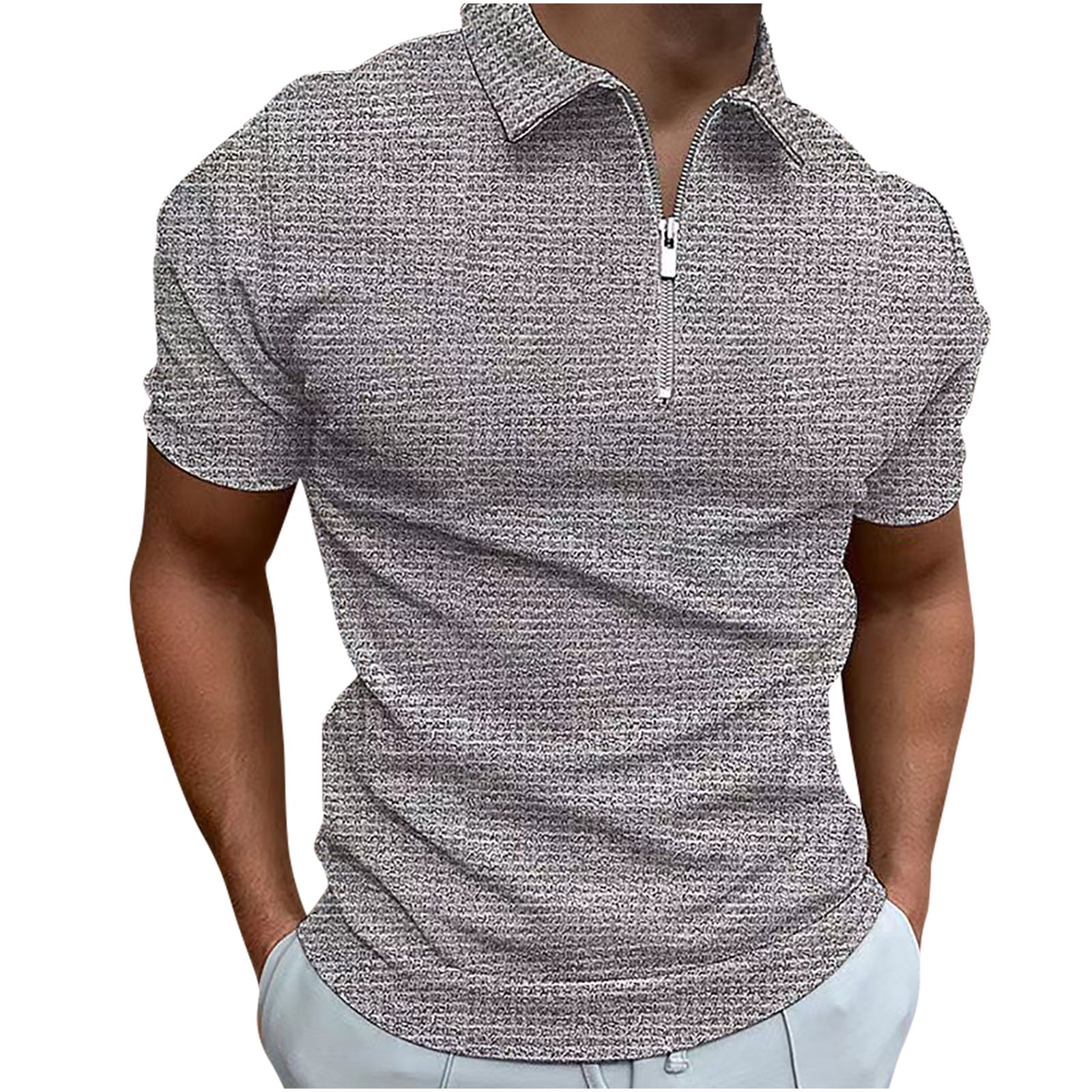 lmcalzta Golf Shirts for Men Short Sleeve Zip Slim Fitted Summer ...