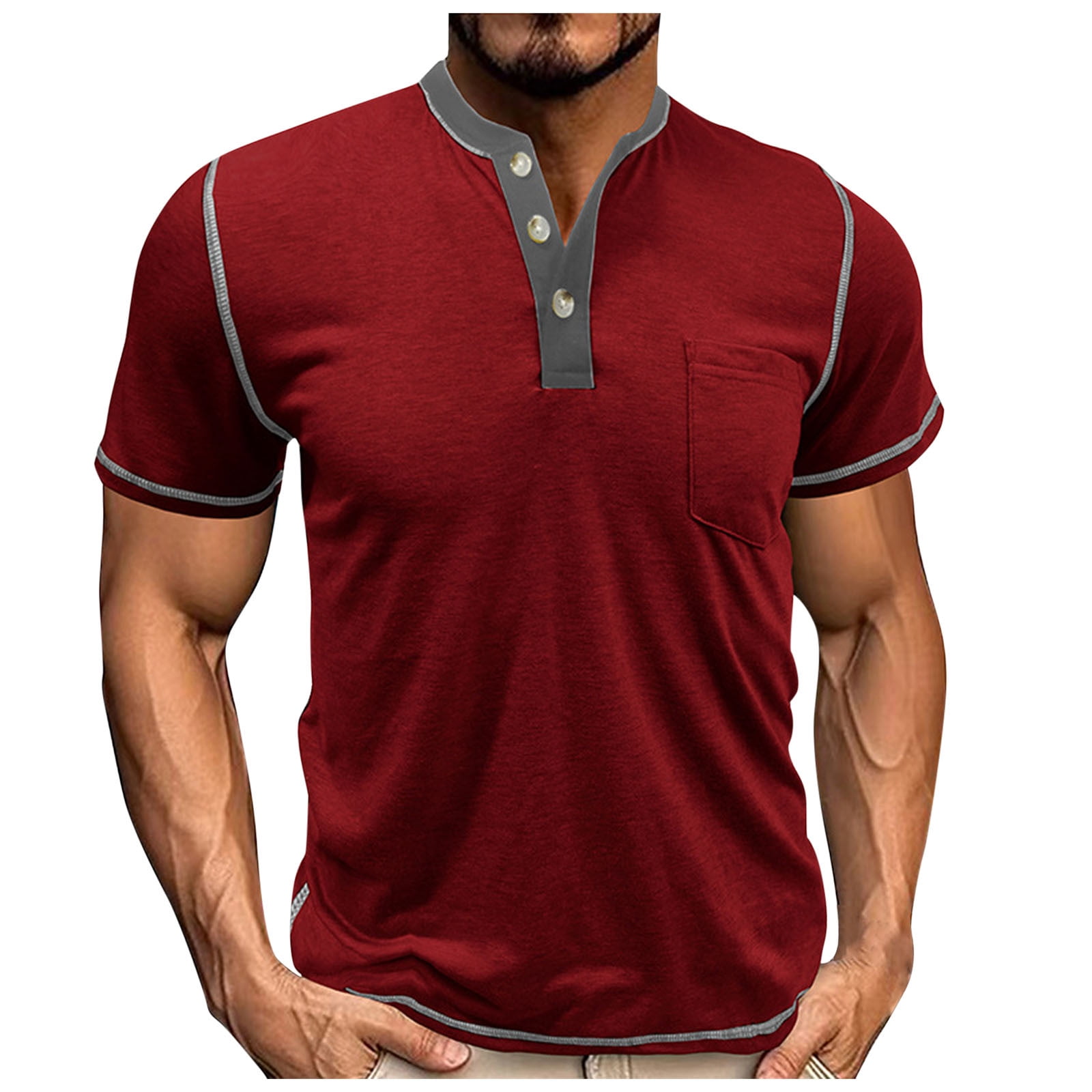 lmcalzta Mens Henley T Shirts Button Casual Tee Shirts for Men Summer ...