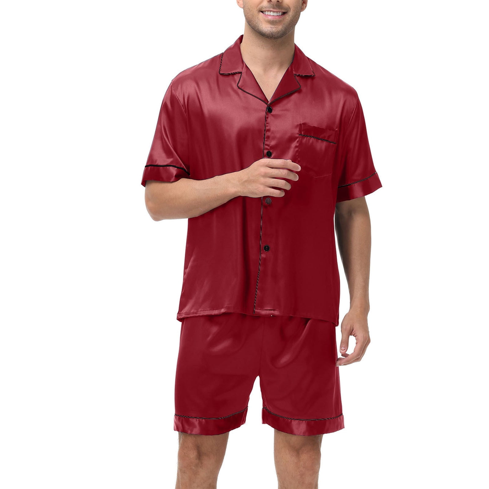 lmcalzta Mens Satin Silky Pajamas Sets Button down Short Sleeve Tops ...