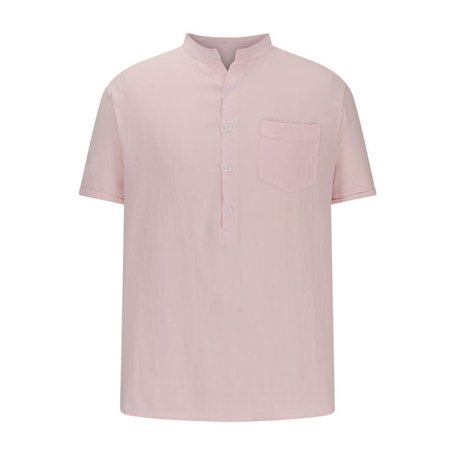 lmcalzta Mens Tshirt with Pocket Button Stand Collar Short Sleeve T ...