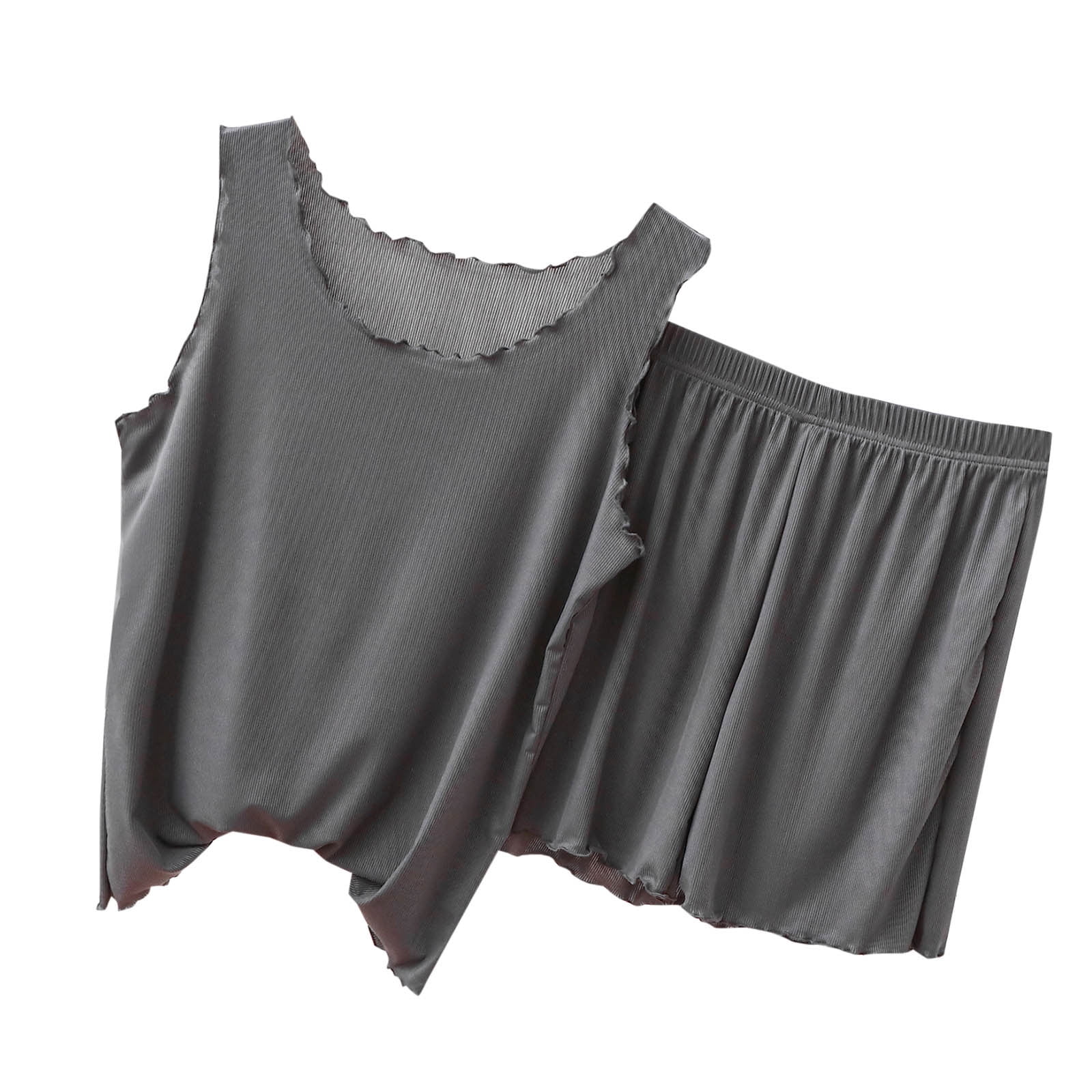 lmcalzta Pajamas for Women Set Crew Neck Crop Tank Tops Wide Leg Shorts ...