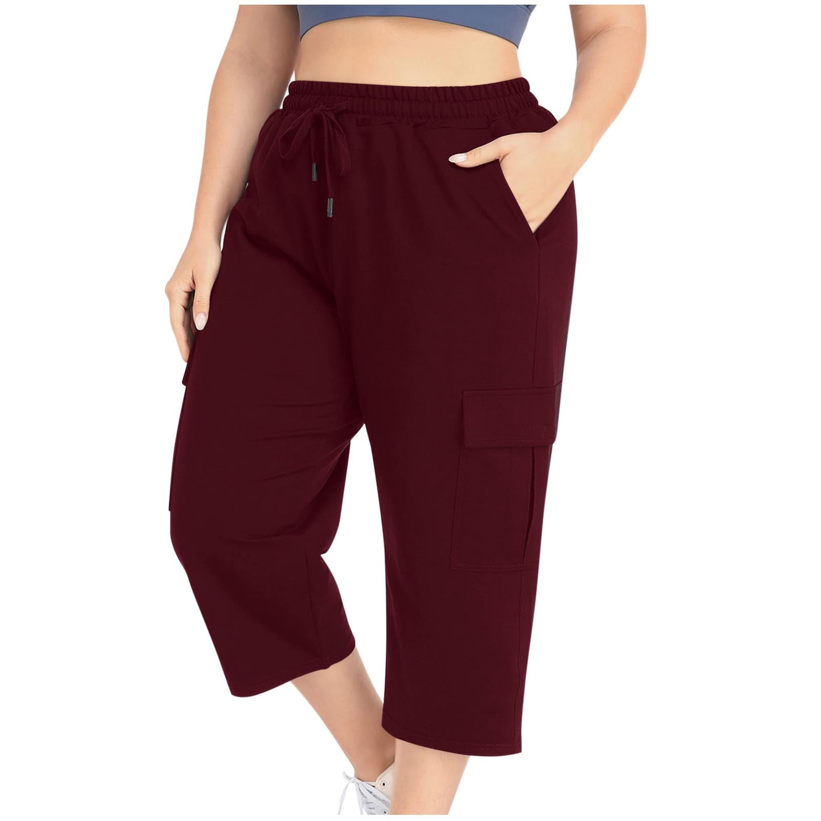 lmcalzta Plus Size Cargo Capris for Women 4x-5x Casual Sweatpants with ...