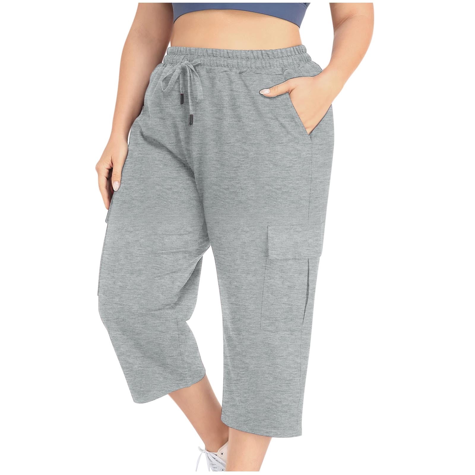 lmcalzta Plus Size Cargo Capris for Women 4x-5x Casual Sweatpants with ...