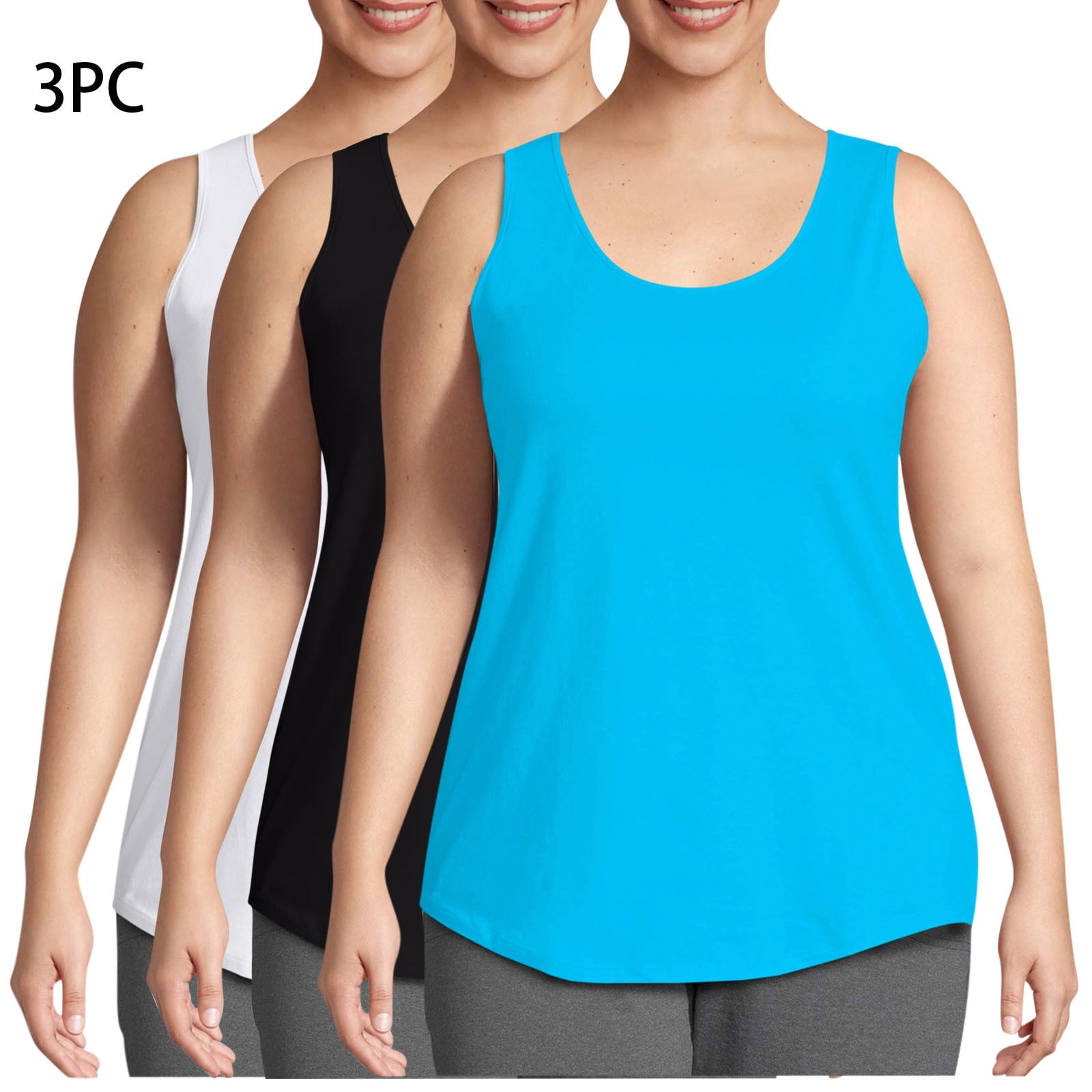 lmcalzta Plus Size Women's Tank Tops Crew Neck T Shirts Summer Basic Sleeveless Tanks Pack of 3 ...