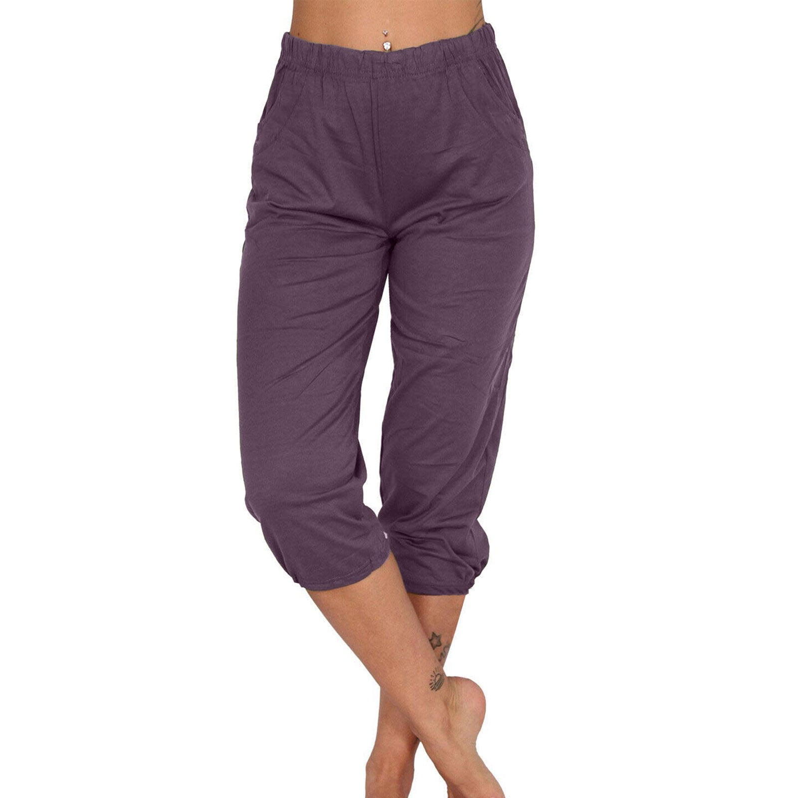 lmcalzta Slacks for Women Capris Mid Waisted Workout Athletic Capri ...